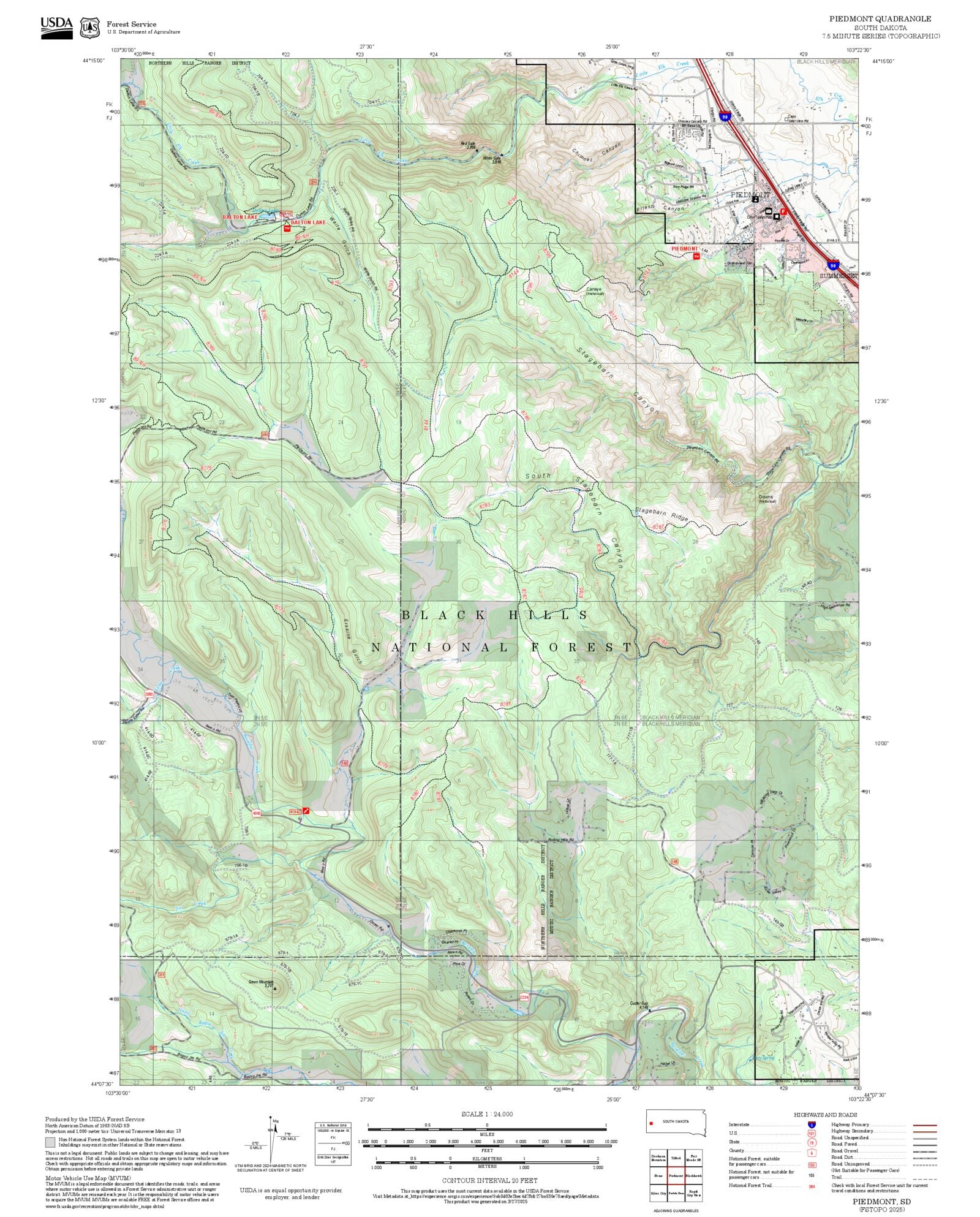 2025 Forest Service Topo Map of Piedmont South Dakota – MyTopo Map Store