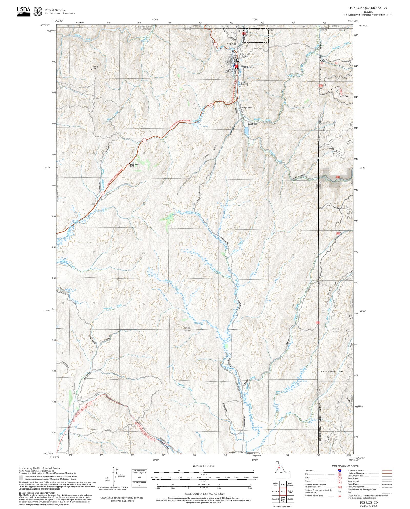 2025 Forest Service Topo Map of Pierce Idaho – MyTopo Map Store