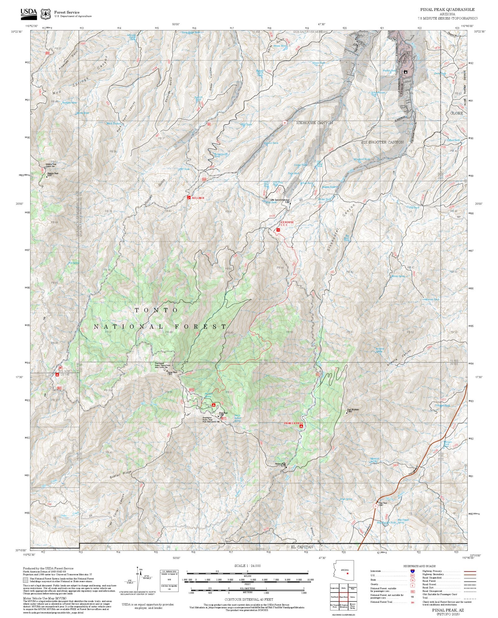 2025 Forest Service Topo Map of Pinal Peak Arizona – MyTopo Map Store