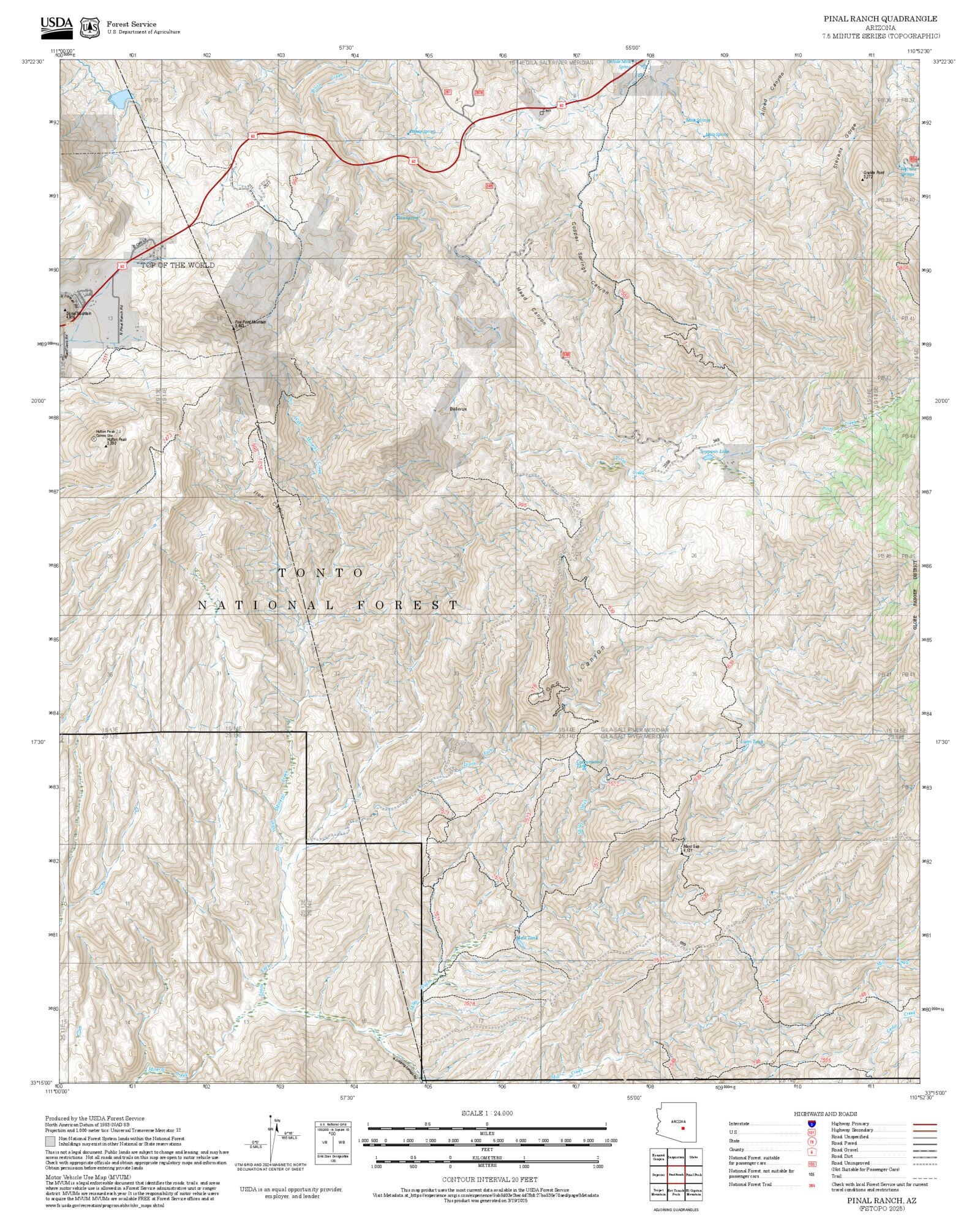2025 Forest Service Topo Map of Pinal Ranch Arizona – MyTopo Map Store
