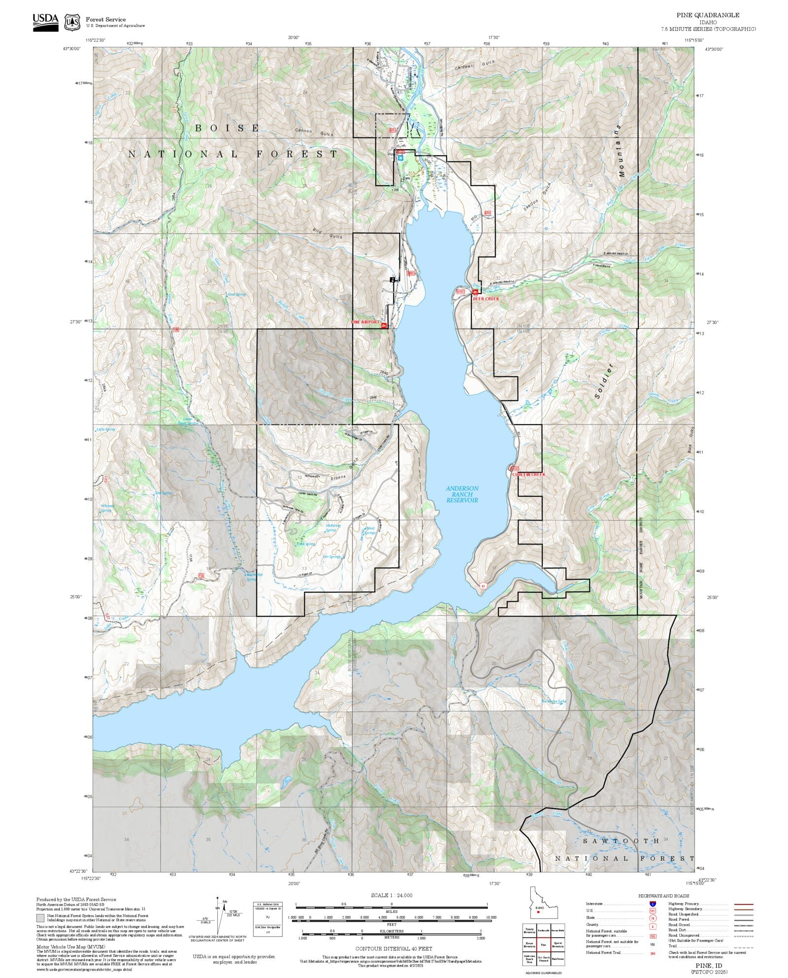 2025 Forest Service Topo Map of Pine Idaho – MyTopo Map Store