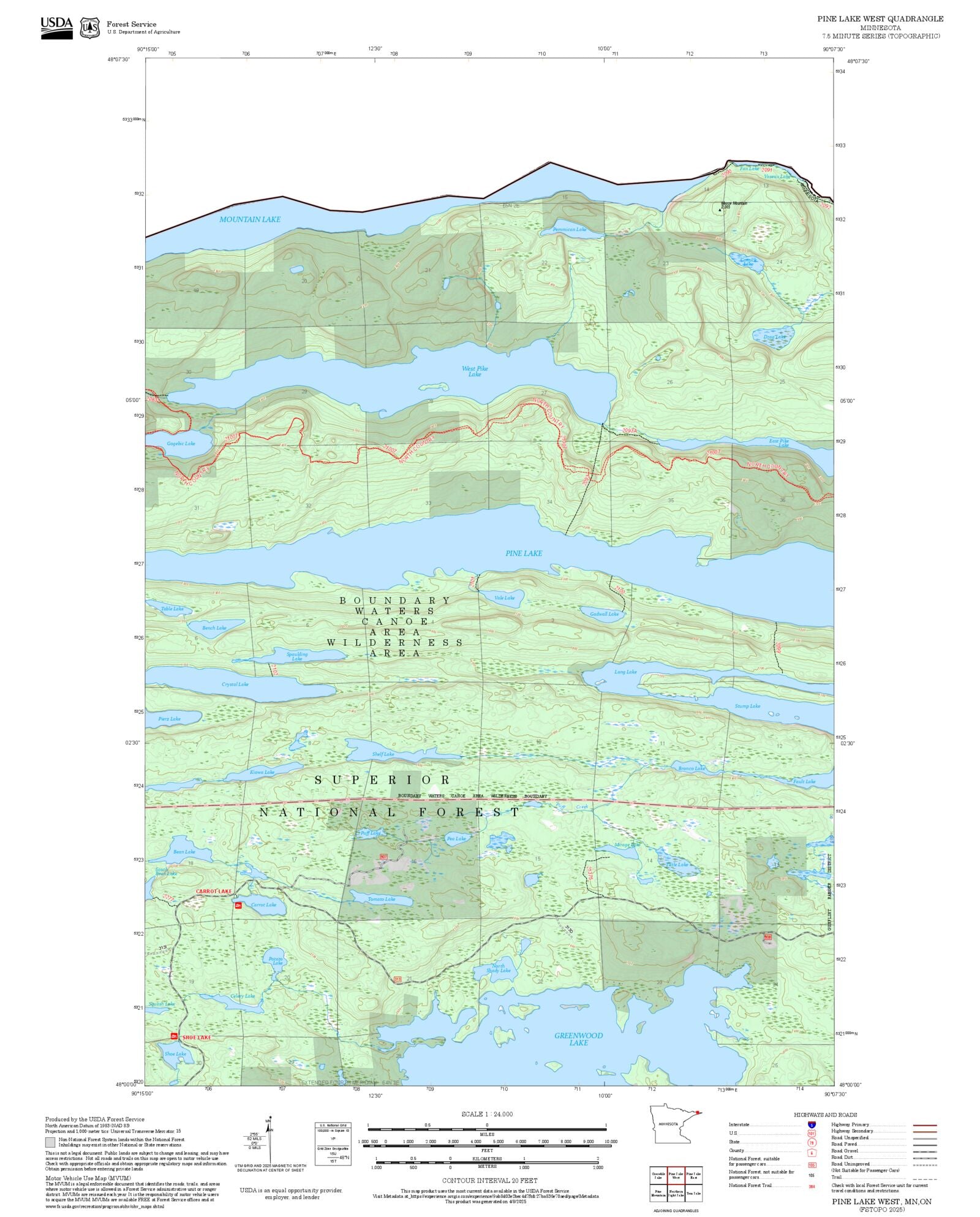 2025 Forest Service Topo Map of Pine Lake West Minnesota – MyTopo Map Store