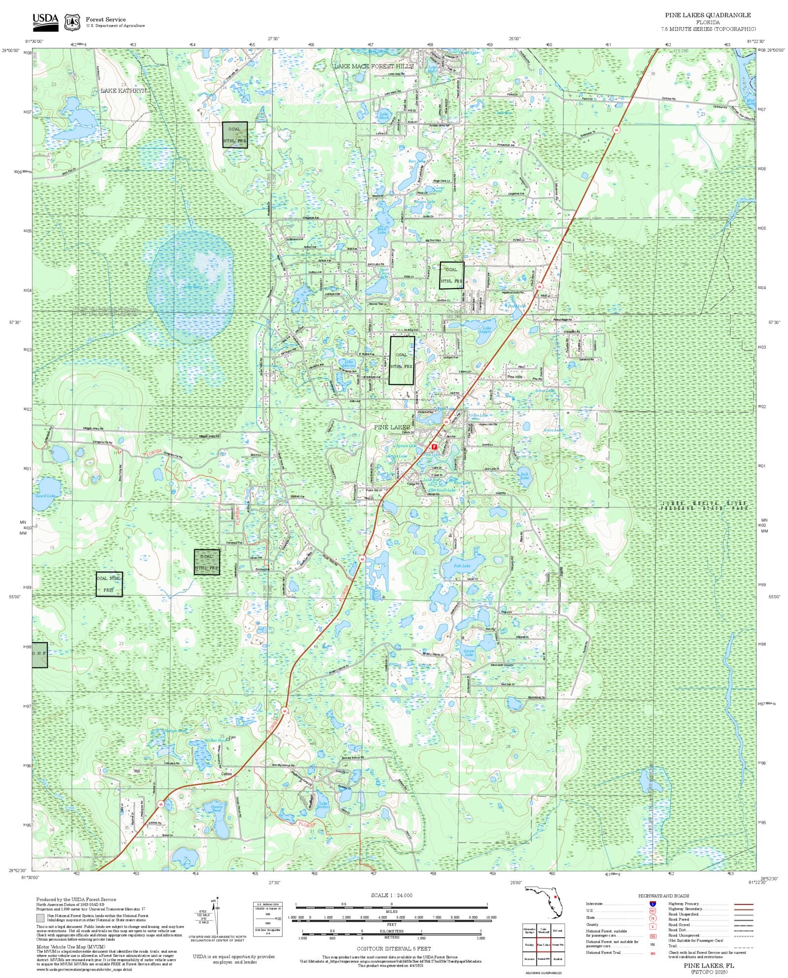 2025 Forest Service Topo Map of Pine Lakes Florida – MyTopo Map Store