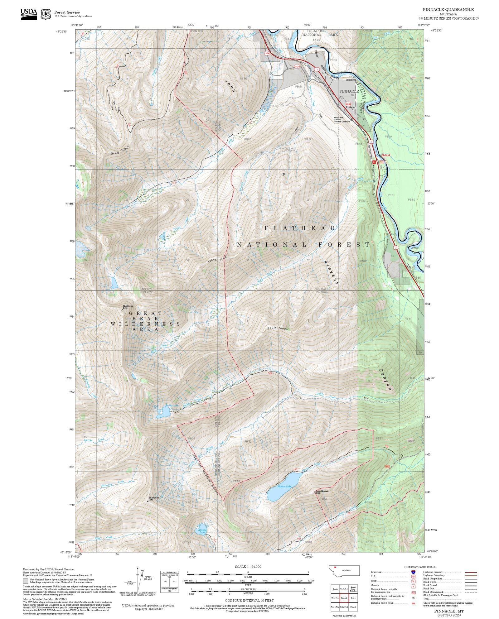 2025 Forest Service Topo Map of Pinnacle Montana – MyTopo Map Store