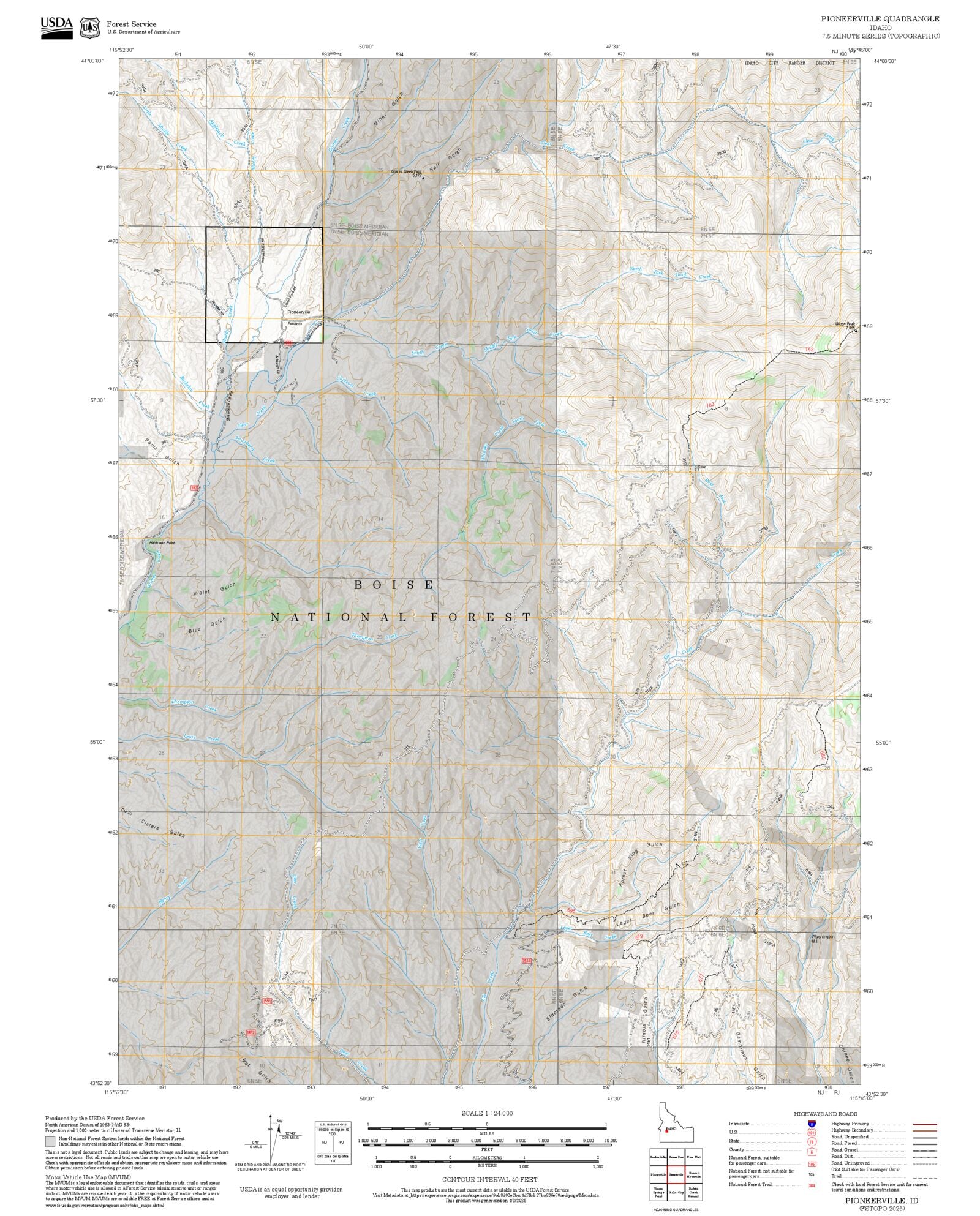 2025 Forest Service Topo Map of Pioneerville Idaho – MyTopo Map Store