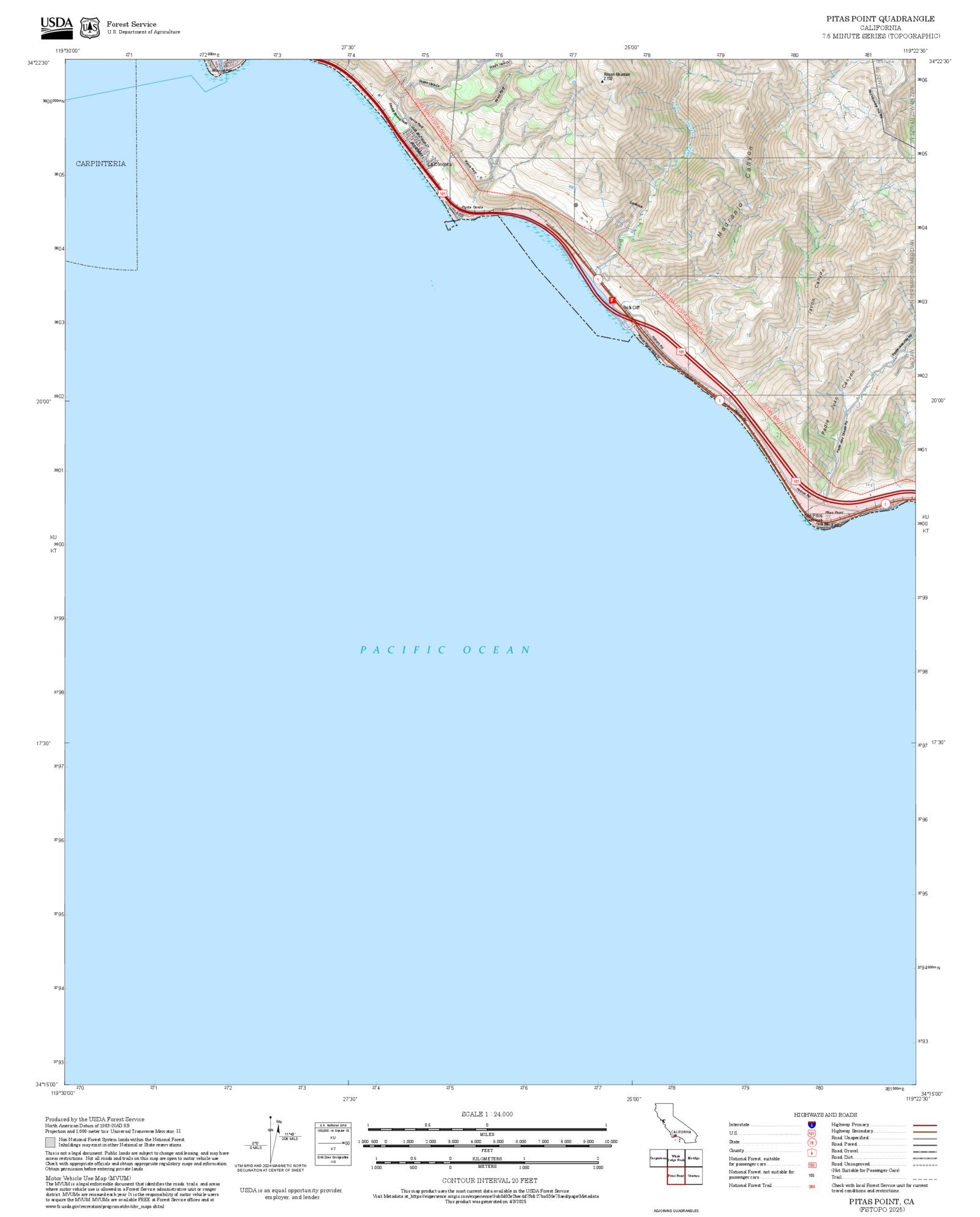 2025 Forest Service Topo Map of Pitas Point California – MyTopo Map Store