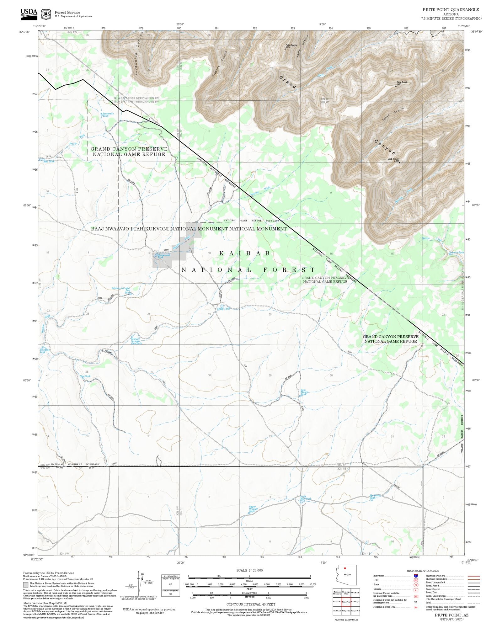 2025 Forest Service Topo Map of Piute Point Arizona – MyTopo Map Store