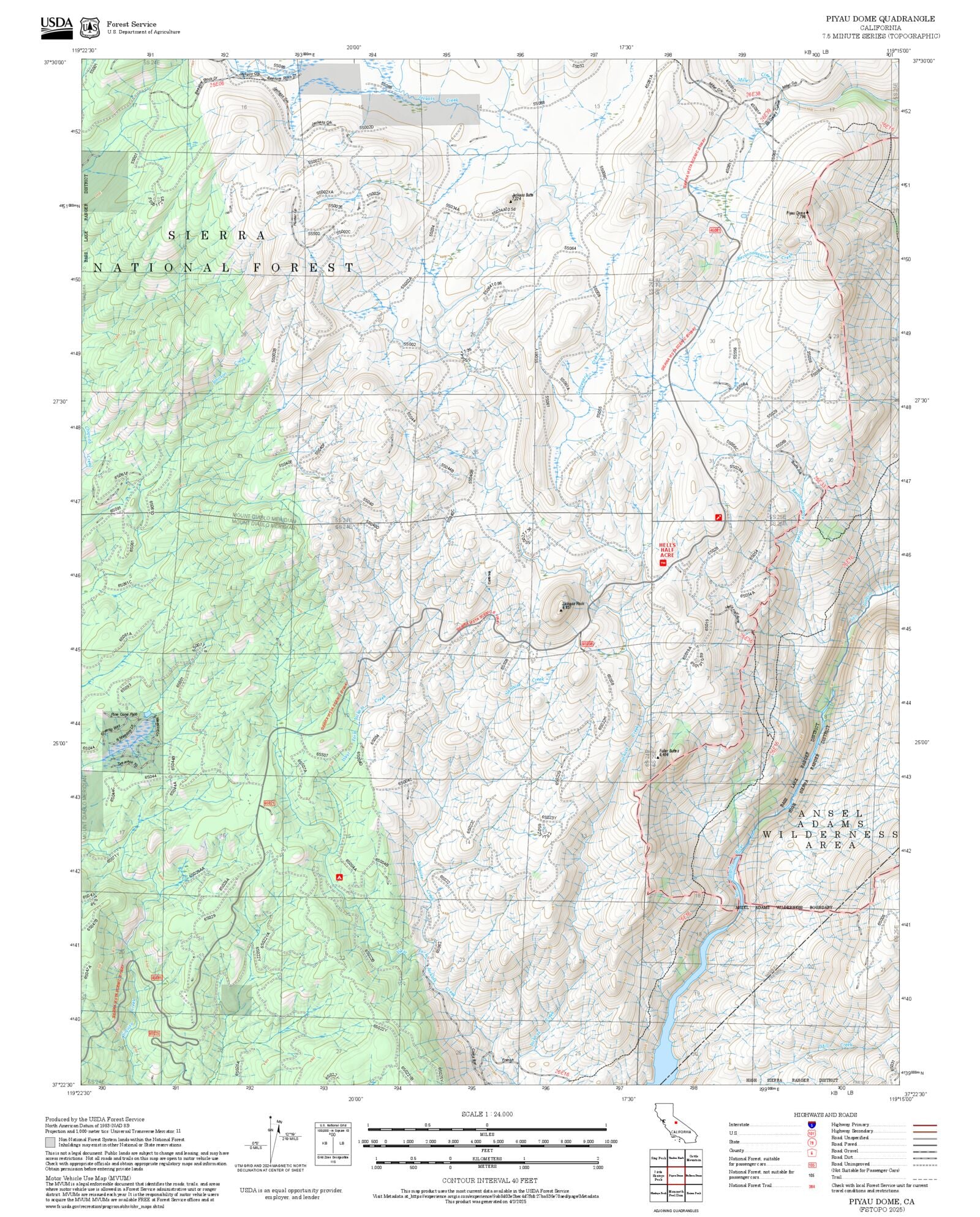 2025 Forest Service Topo Map of Piyau Dome California – MyTopo Map Store