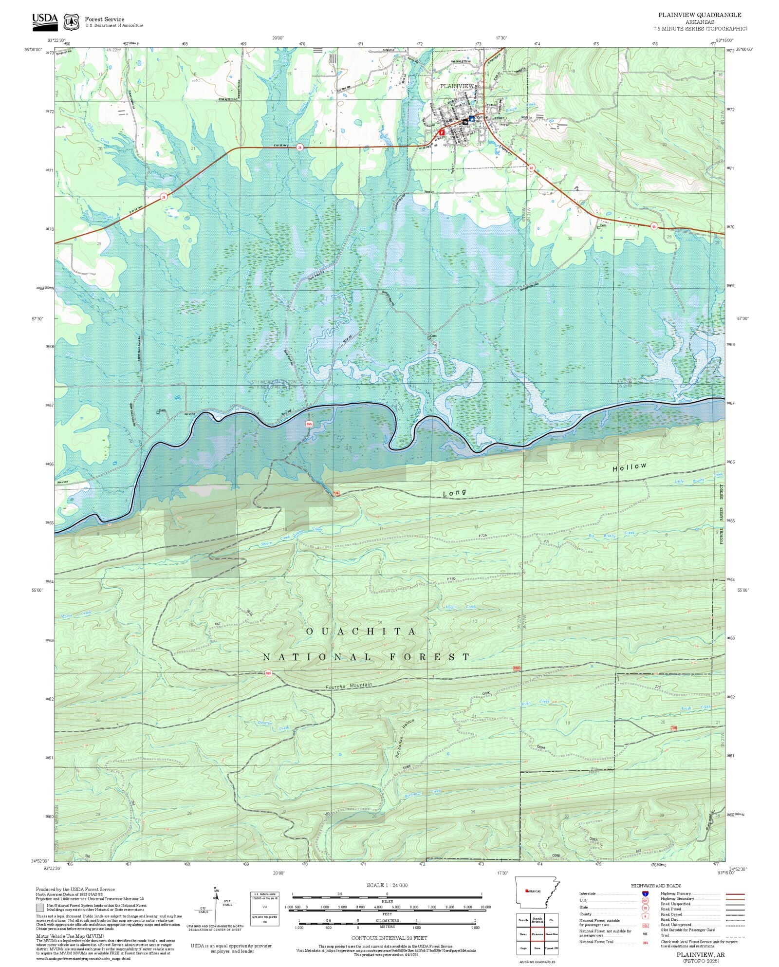 2025 Forest Service Topo Map of Plainview Arkansas – MyTopo Map Store