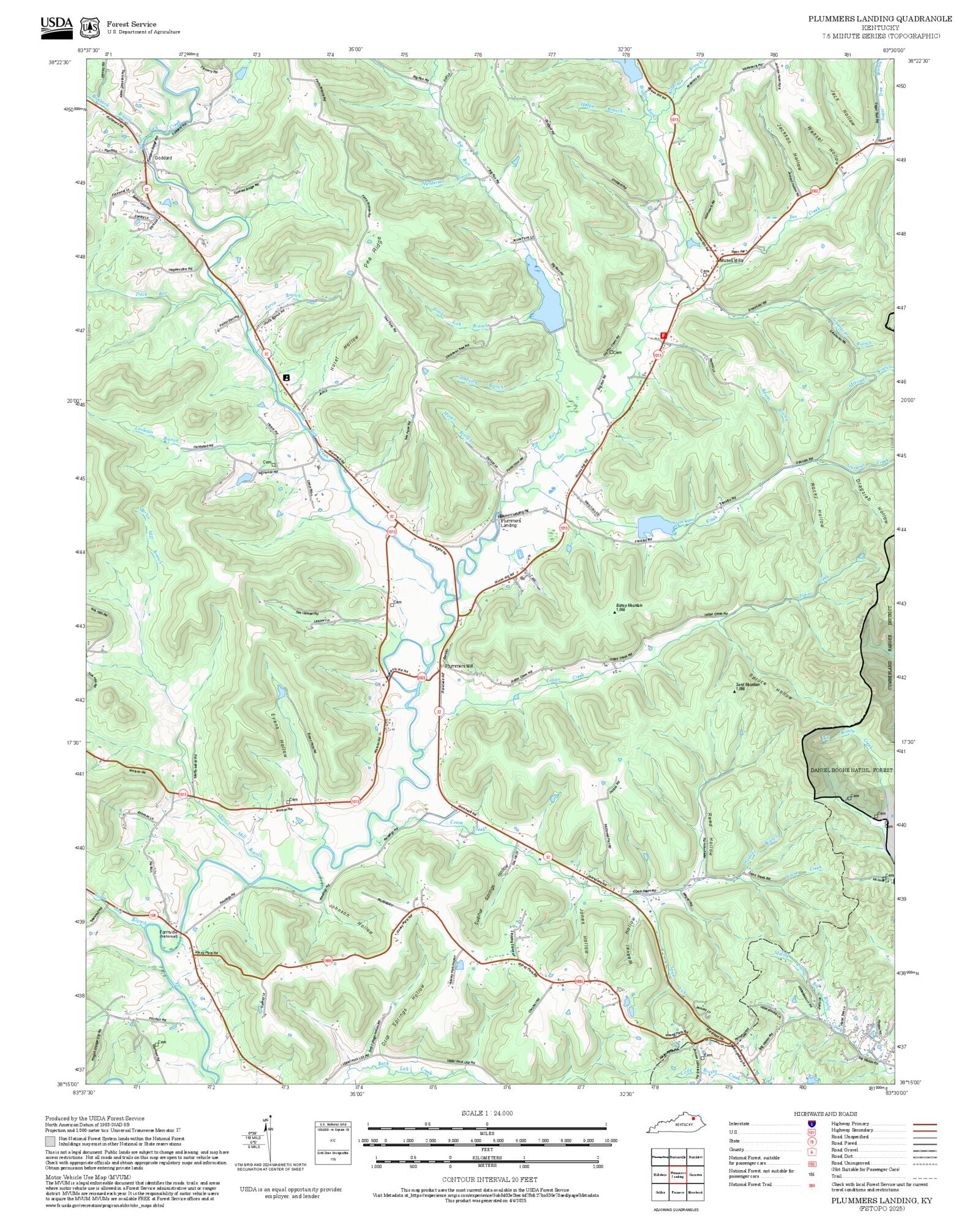 2025 Forest Service Topo Map of Plummers Landing Kentucky – MyTopo Map ...