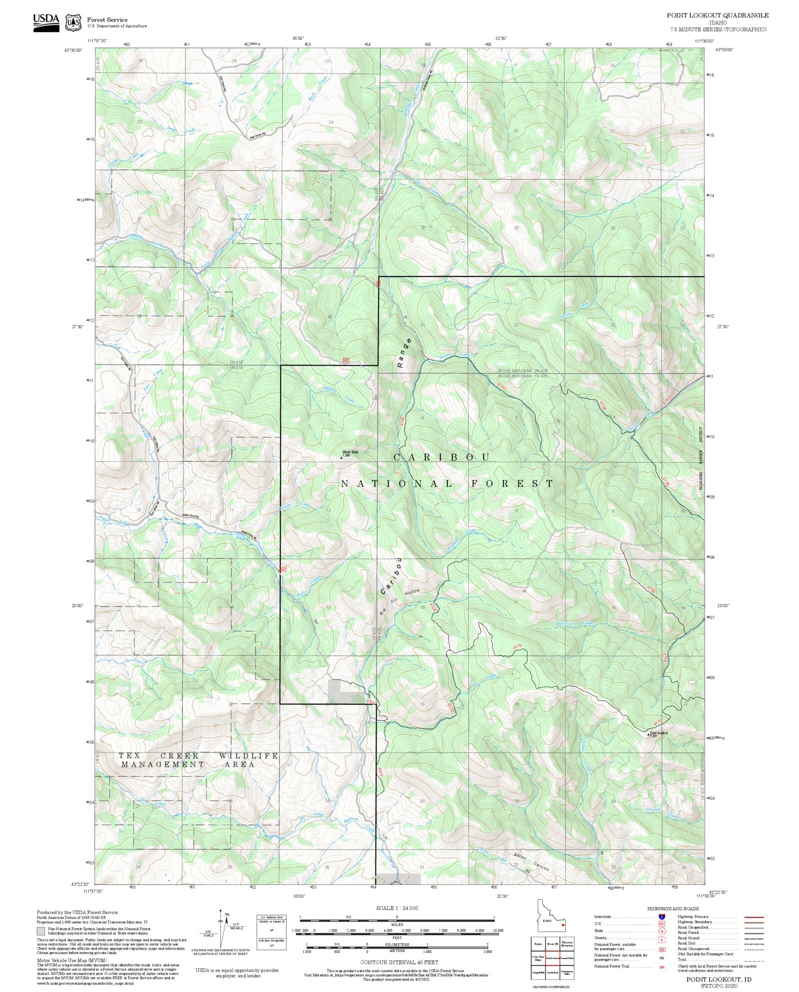 2025 Forest Service Topo Map of Point Lookout Idaho – MyTopo Map Store