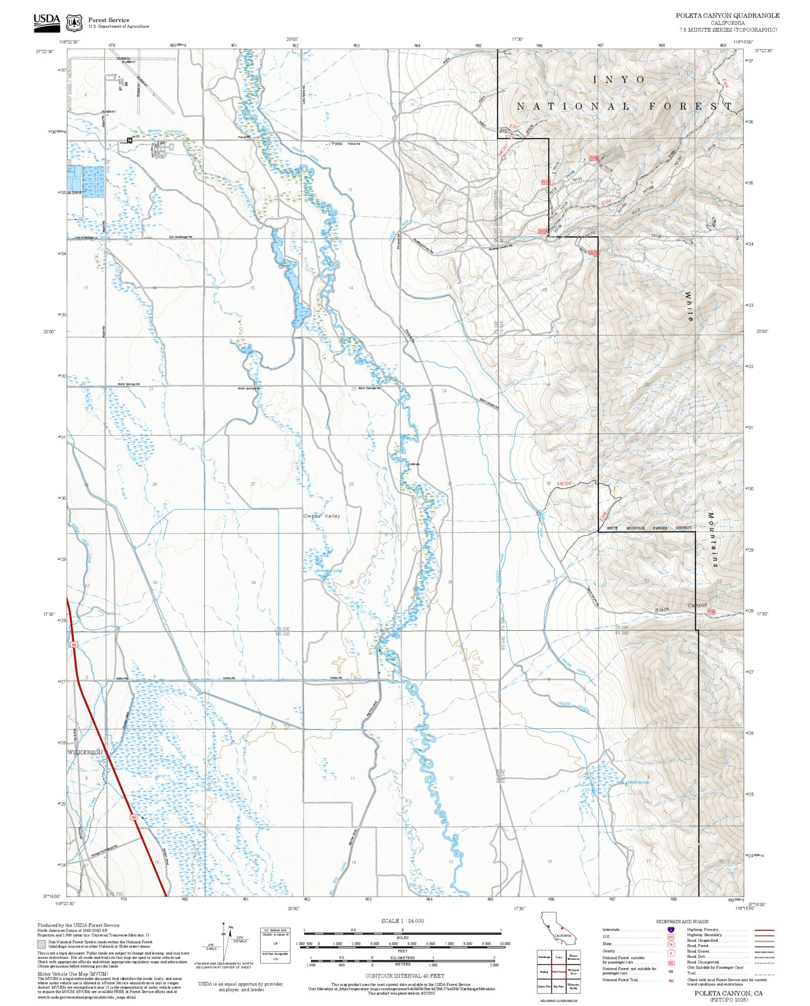 2025 Forest Service Topo Map of Poleta Canyon California – MyTopo Map Store