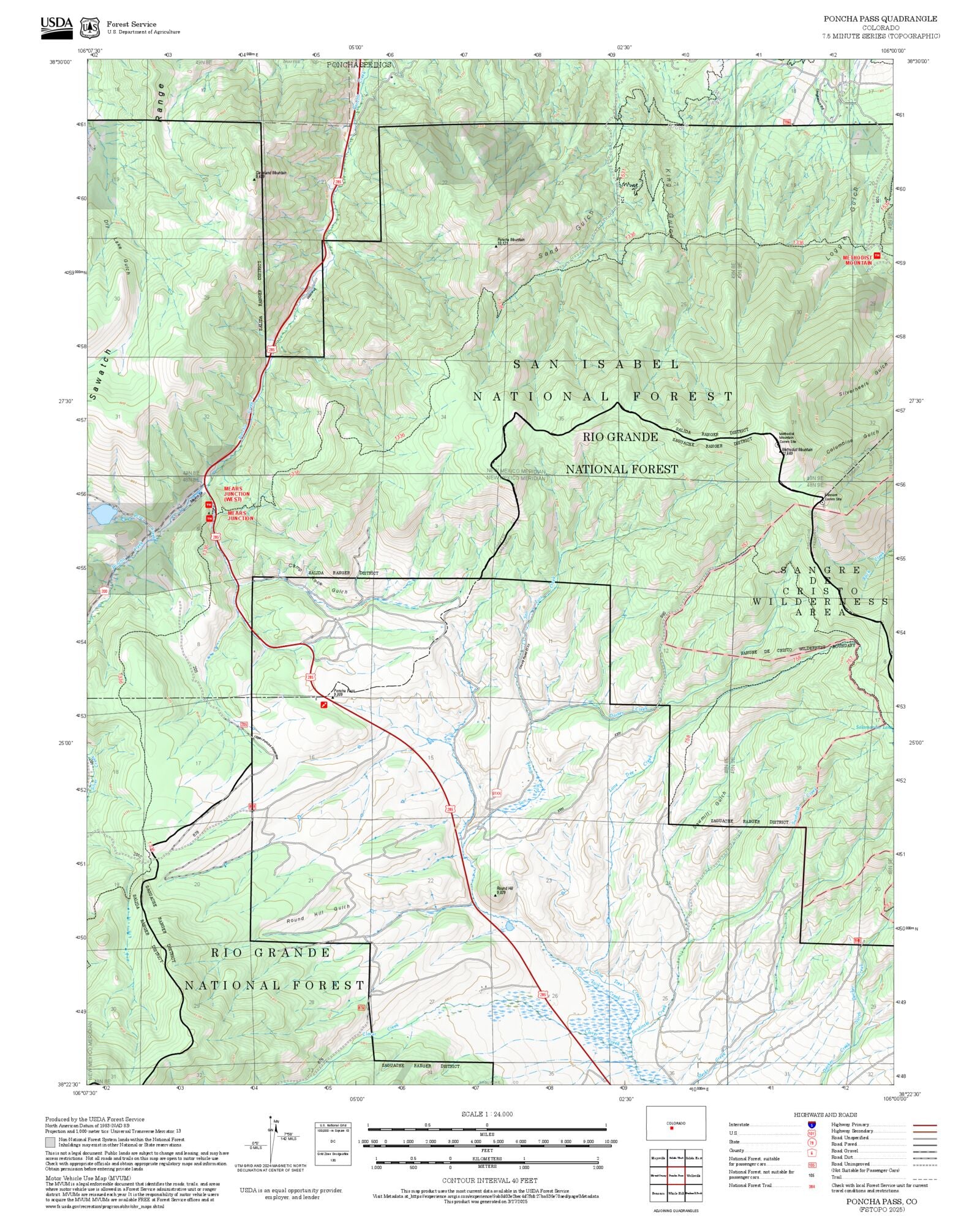 2025 Forest Service Topo Map of Poncha Pass Colorado – MyTopo Map Store
