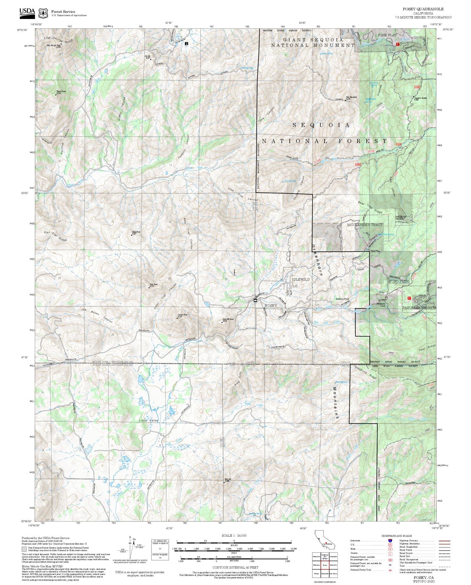 2025 Forest Service Topo Map of Posey California – MyTopo Map Store