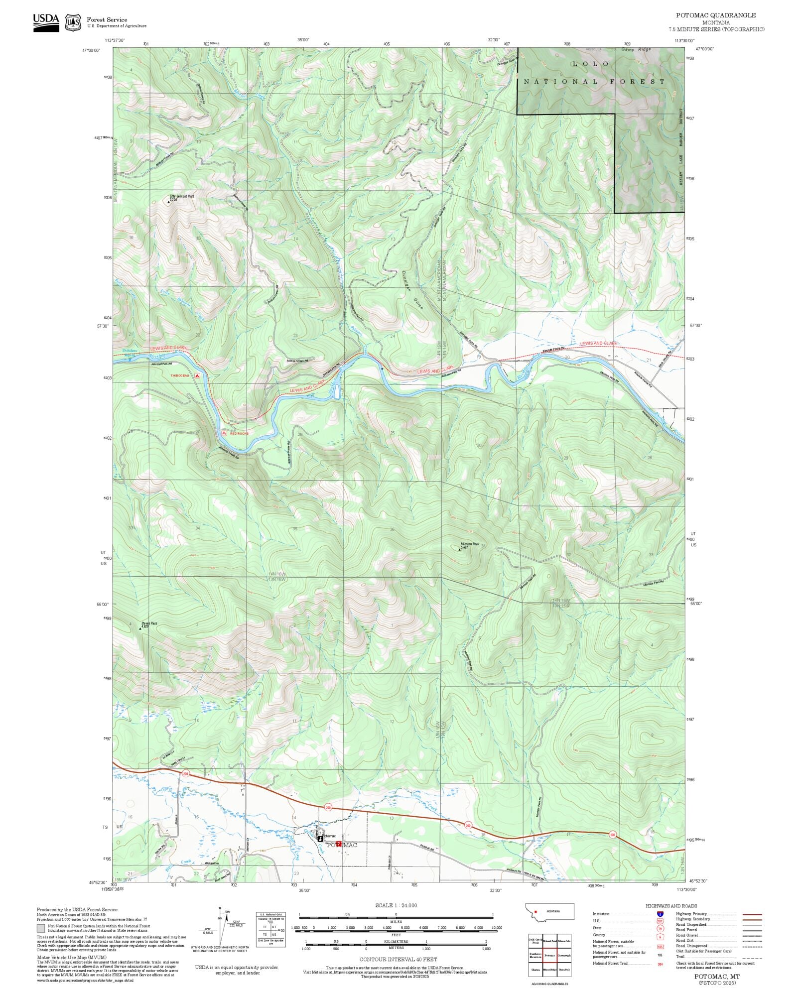 2025 Forest Service Topo Map of Potomac Montana – MyTopo Map Store