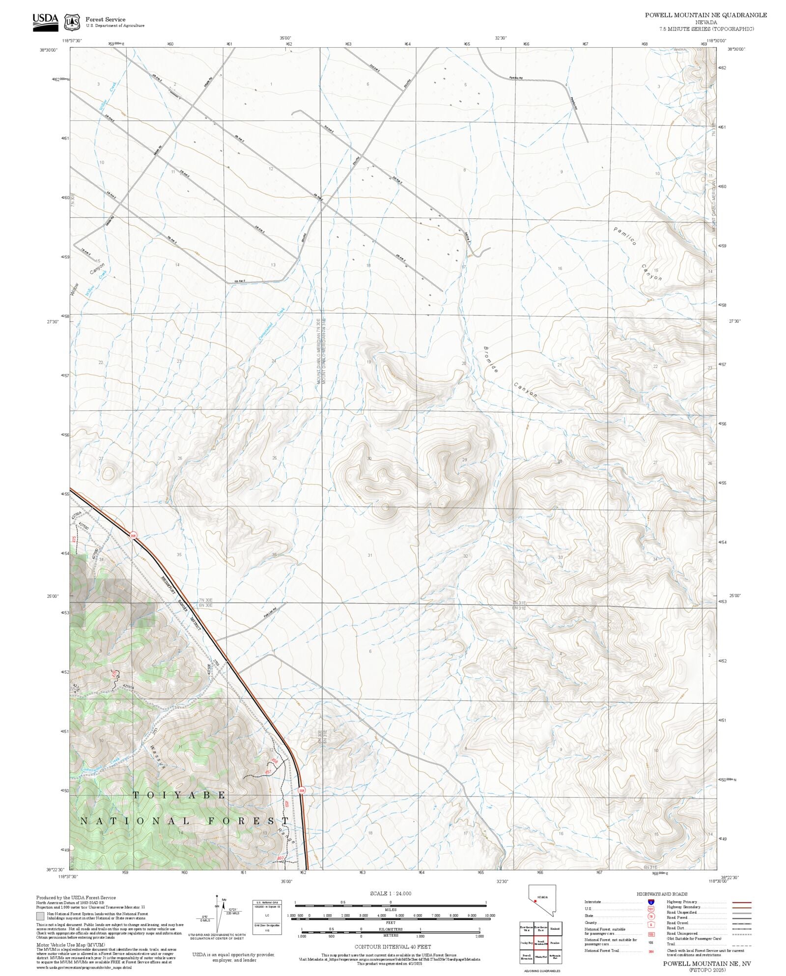 2025 Forest Service Topo Map of Powell Mountain NE Nevada – MyTopo Map ...