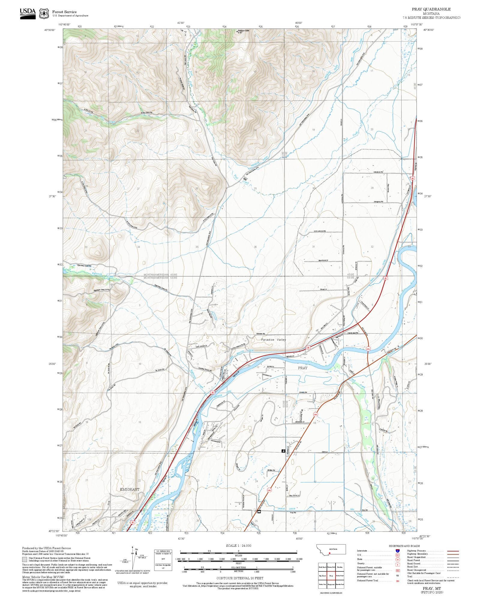 2025 Forest Service Topo Map of Pray Montana – MyTopo Map Store