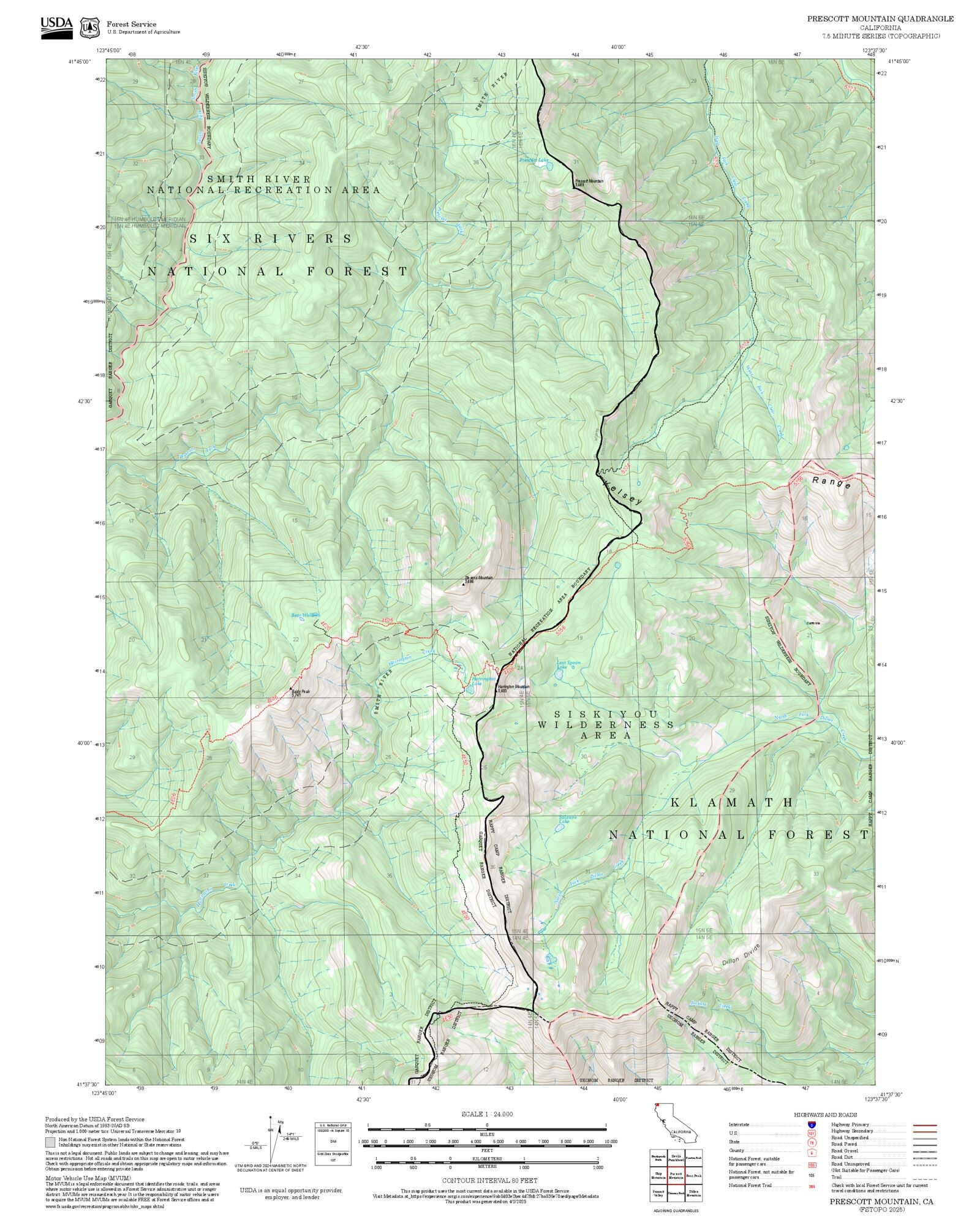 2025 Forest Service Topo Map of Prescott Mountain California – MyTopo ...