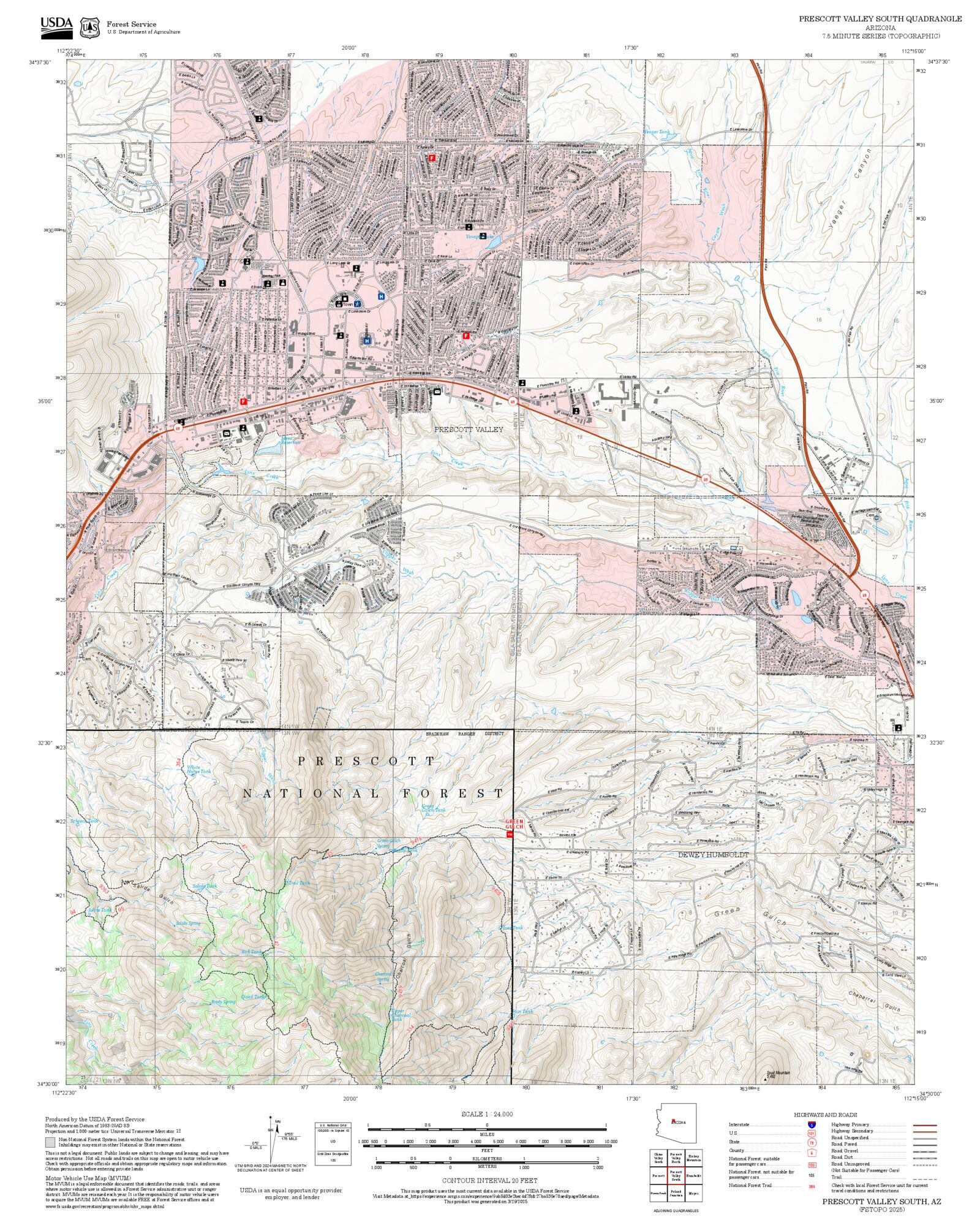 2025 Forest Service Topo Map of Prescott Valley South Arizona – MyTopo ...