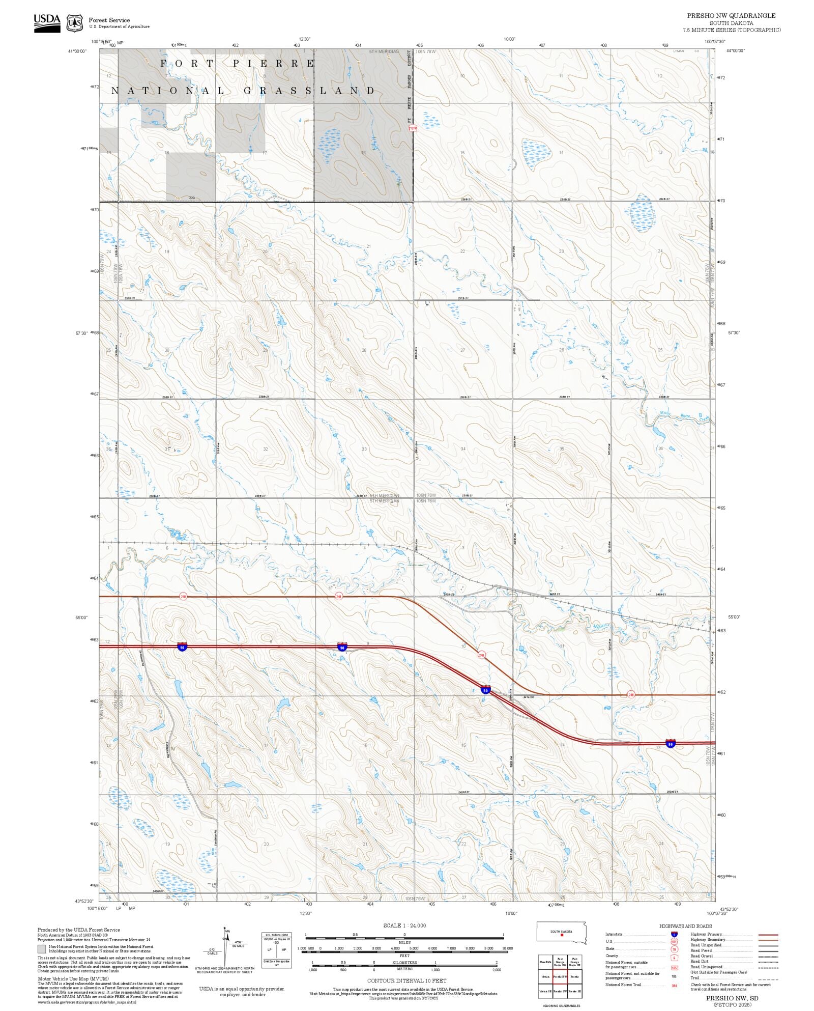 2025 Forest Service Topo Map of Presho NW South Dakota – MyTopo Map Store