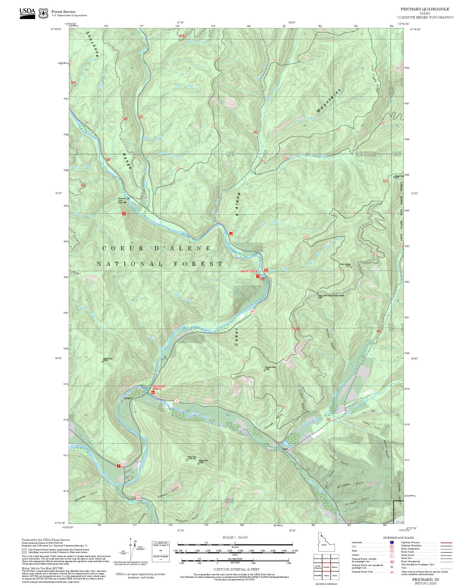 2025 Forest Service Topo Map of Prichard Idaho – MyTopo Map Store