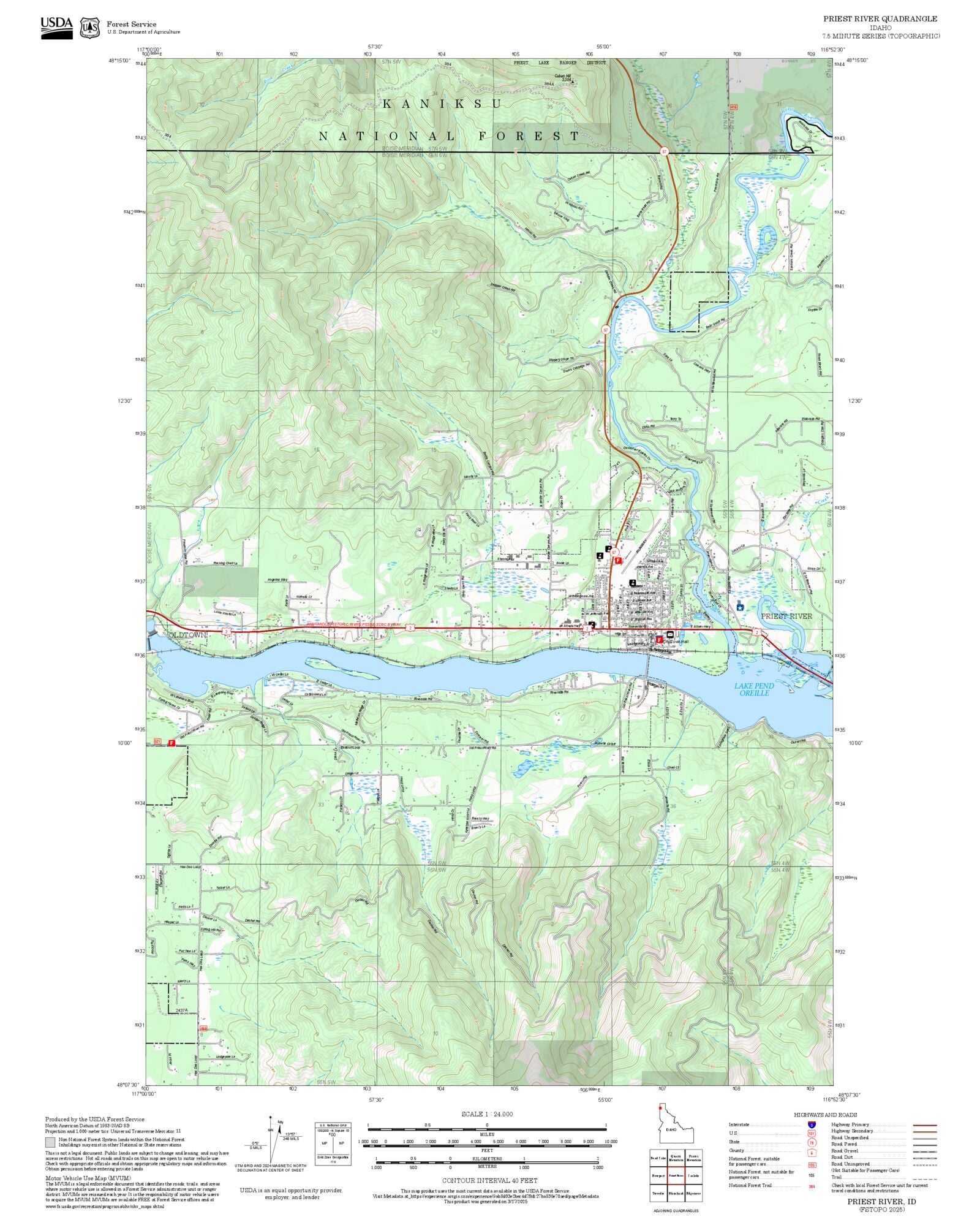 2025 Forest Service Topo Map of Priest River Idaho – MyTopo Map Store