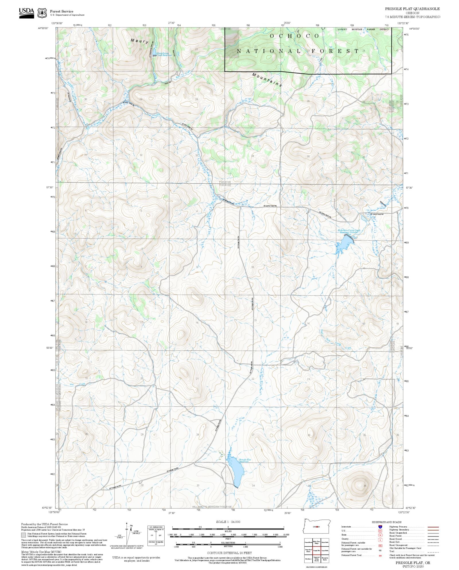 2025 Forest Service Topo Map of Pringle Flat Oregon – MyTopo Map Store