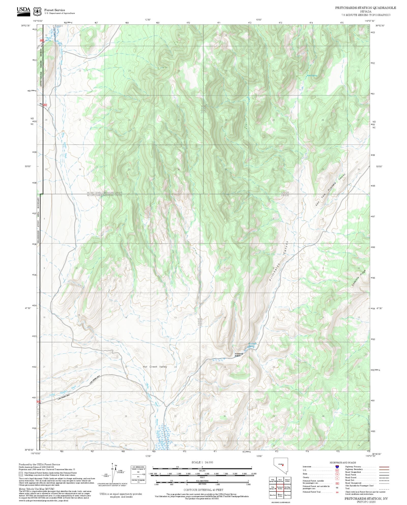 2025 Forest Service Topo Map of Pritchards Station Nevada – MyTopo Map ...