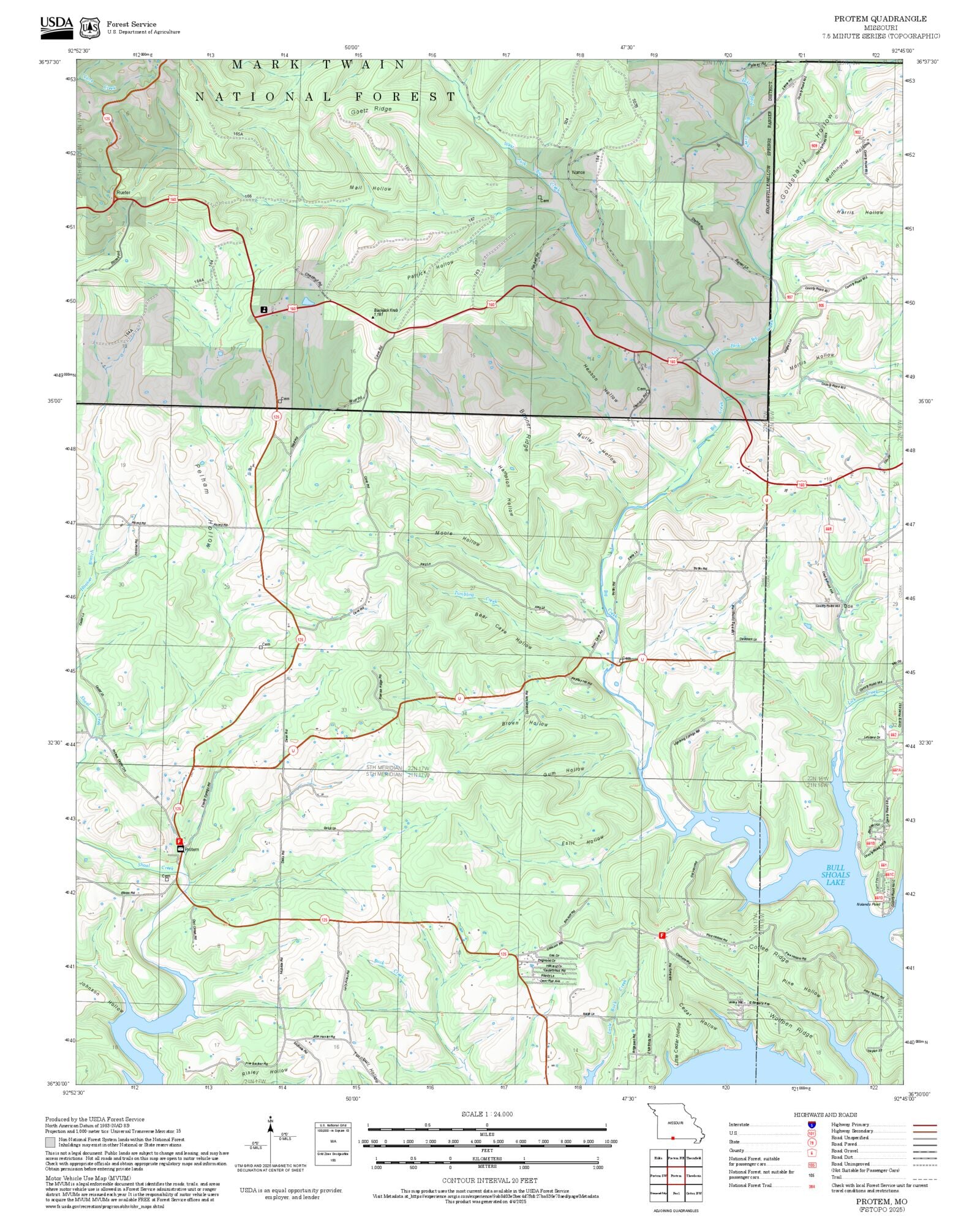 2025 Forest Service Topo Map of Protem Missouri – MyTopo Map Store