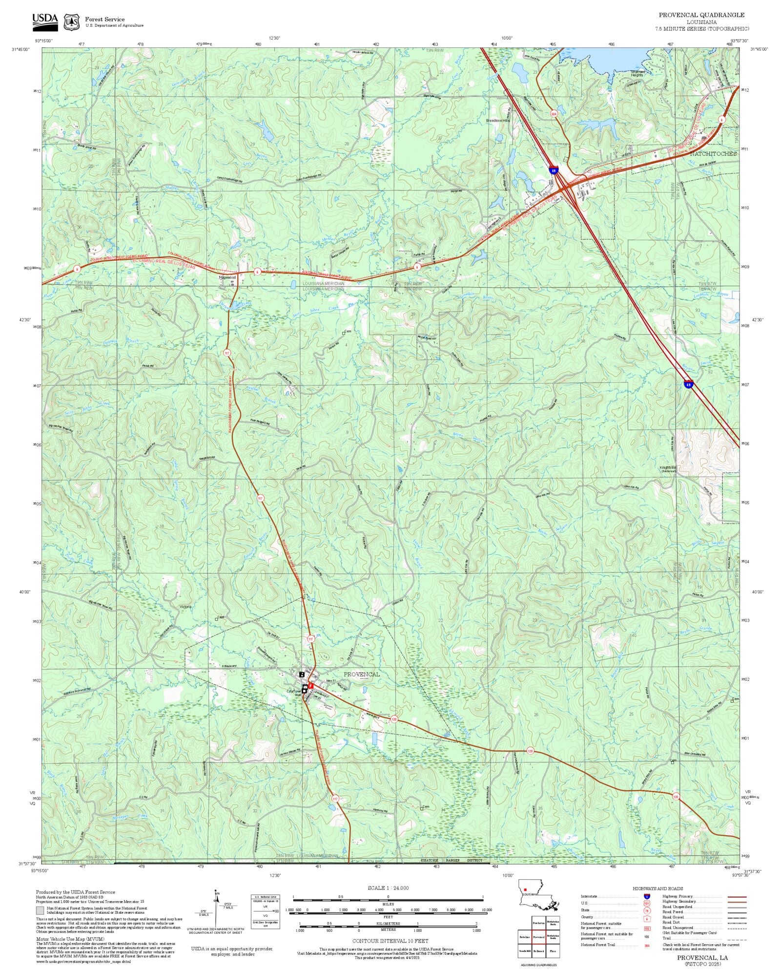 2025 Forest Service Topo Map of Provencal Louisiana – MyTopo Map Store
