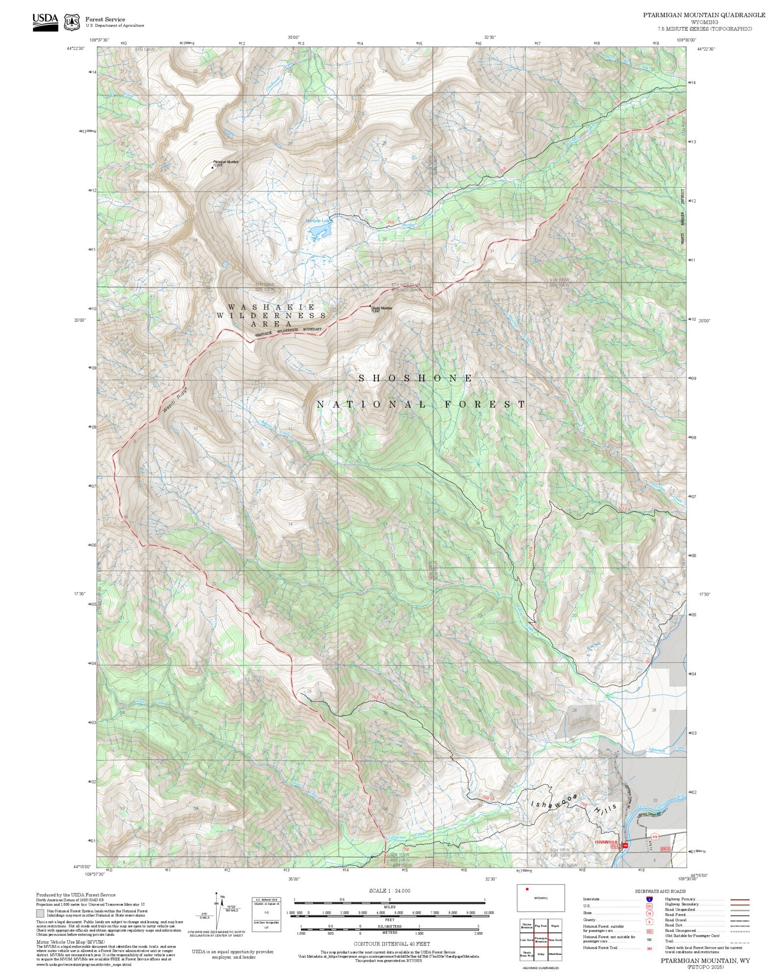 2025 Forest Service Topo Map of Ptarmigan Mountain Wyoming – MyTopo Map ...