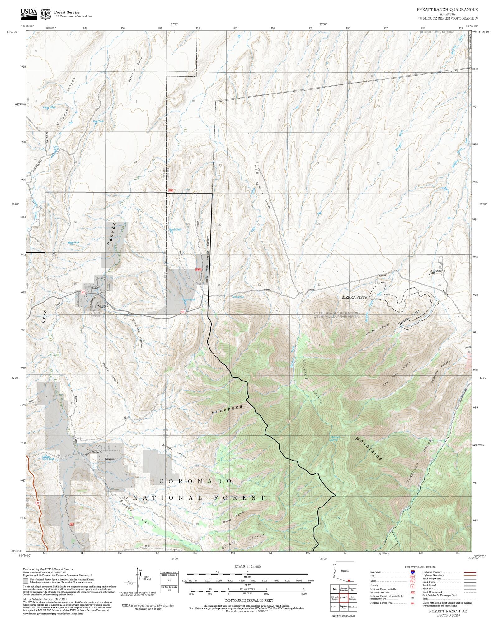 2025 Forest Service Topo Map of Pyeatt Ranch Arizona – MyTopo Map Store