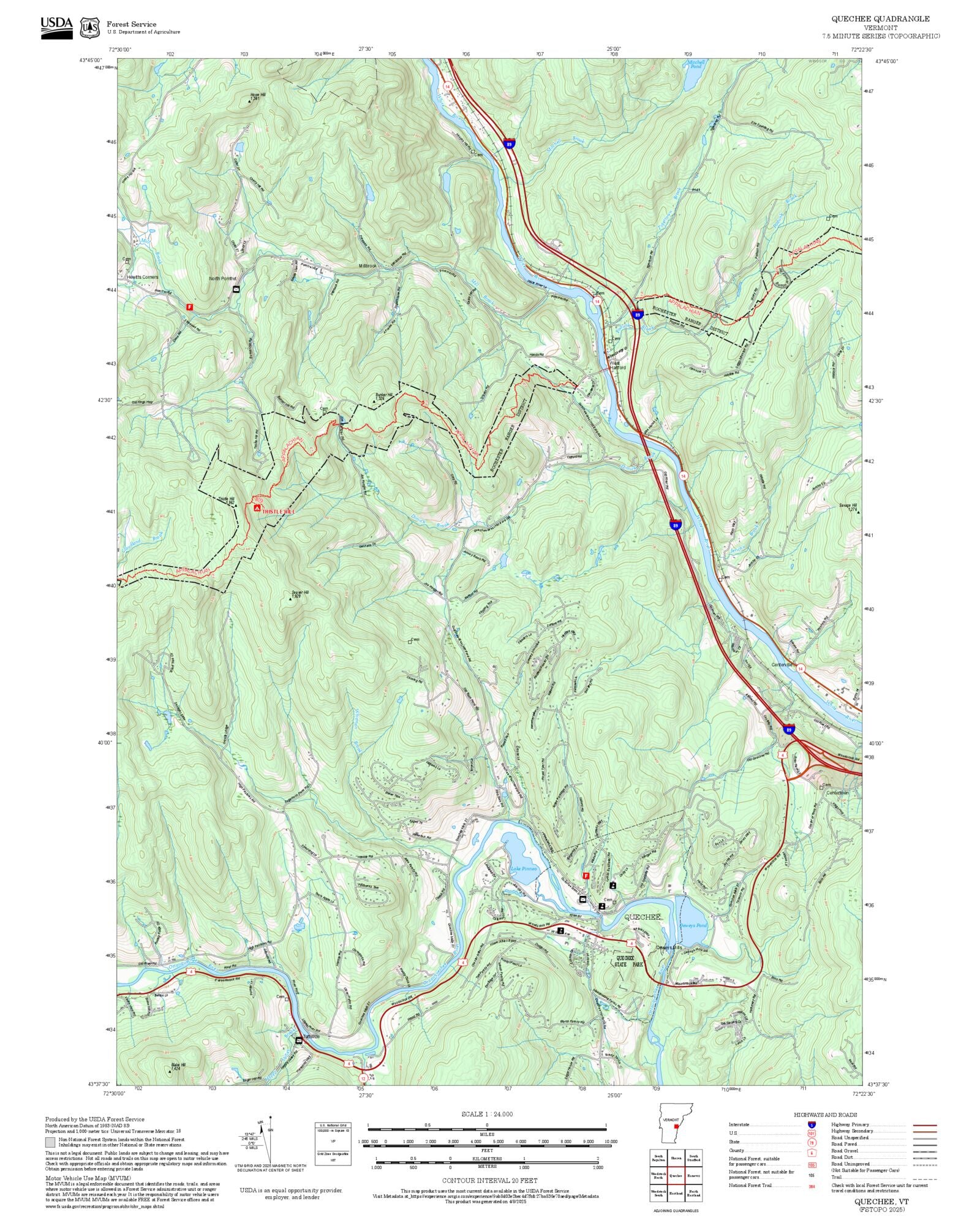 2025 Forest Service Topo Map of Quechee Vermont – MyTopo Map Store