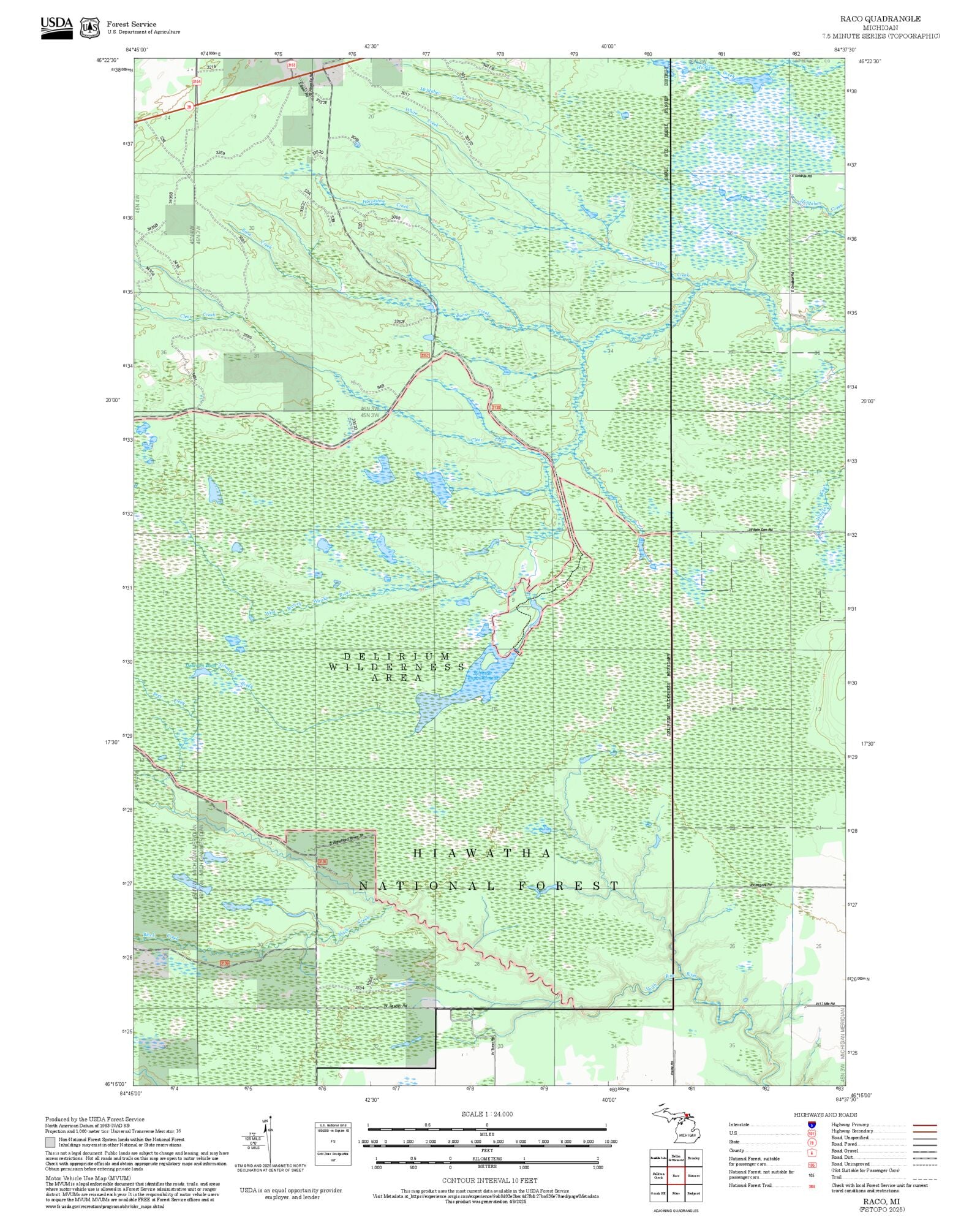 2025 Forest Service Topo Map of Raco Michigan – MyTopo Map Store