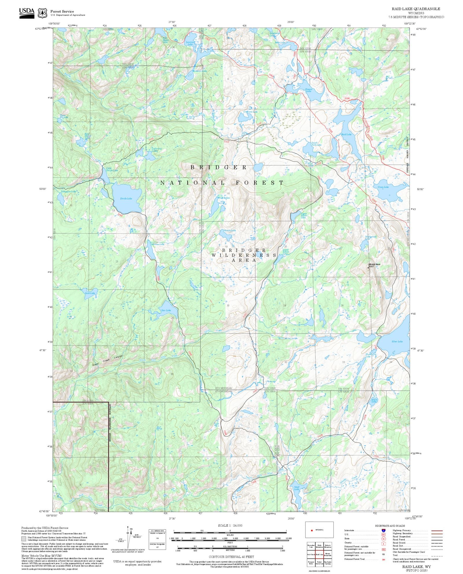 2025 Forest Service Topo Map of Raid Lake Wyoming – MyTopo Map Store