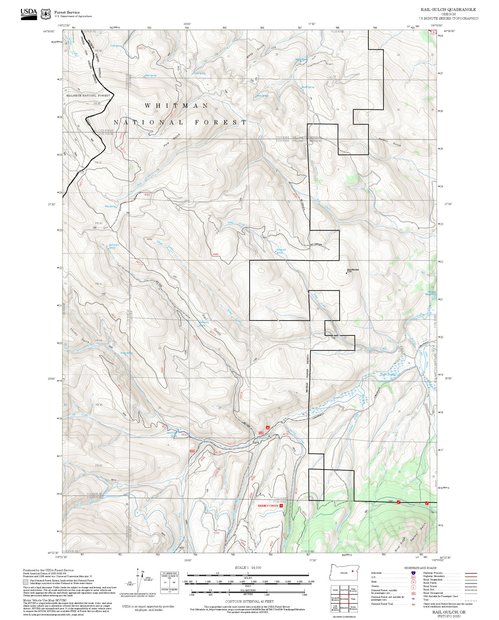 2025 Forest Service Topo Map of Rail Gulch Oregon – MyTopo Map Store