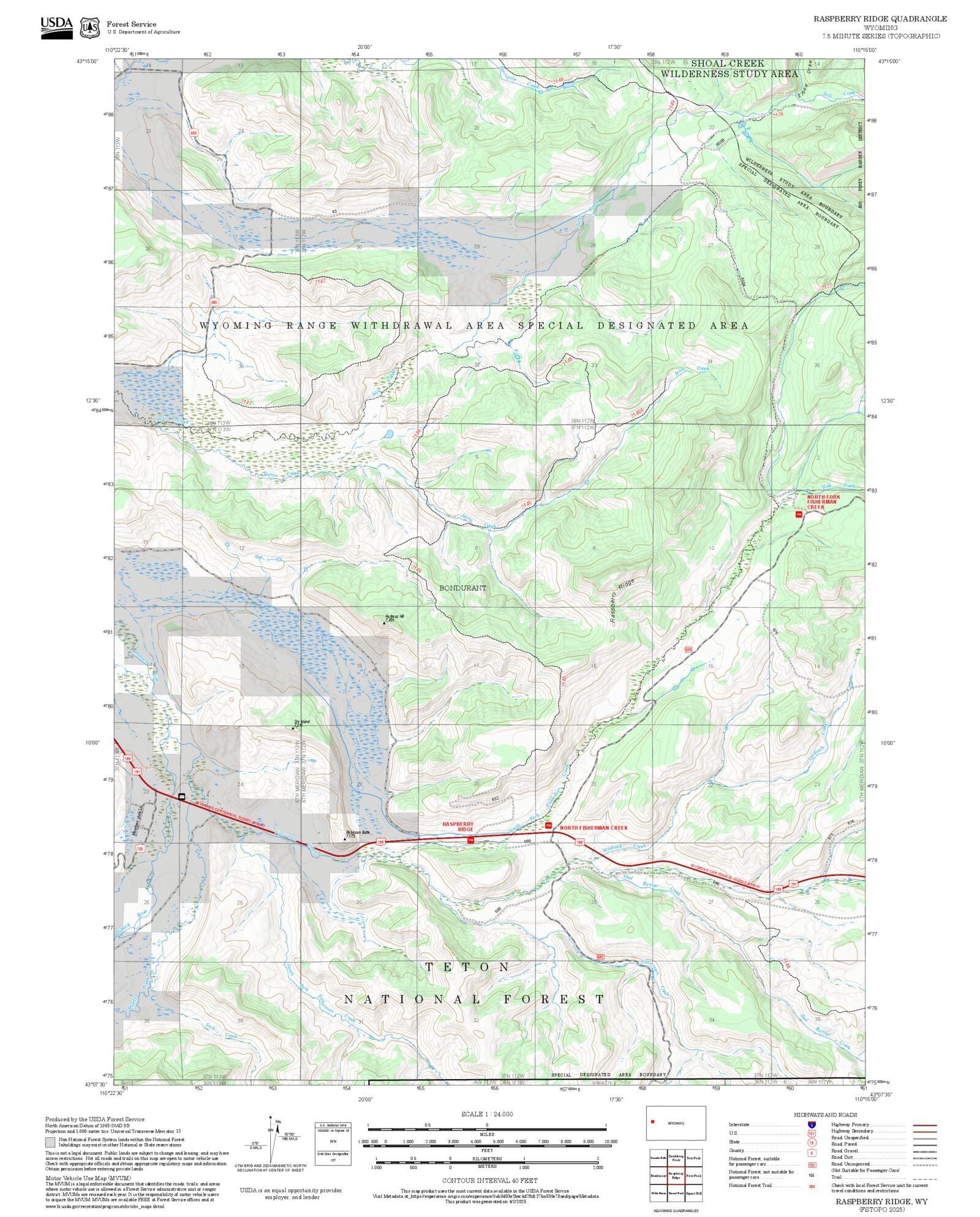 2025 Forest Service Topo Map of Raspberry Ridge Wyoming – MyTopo Map Store