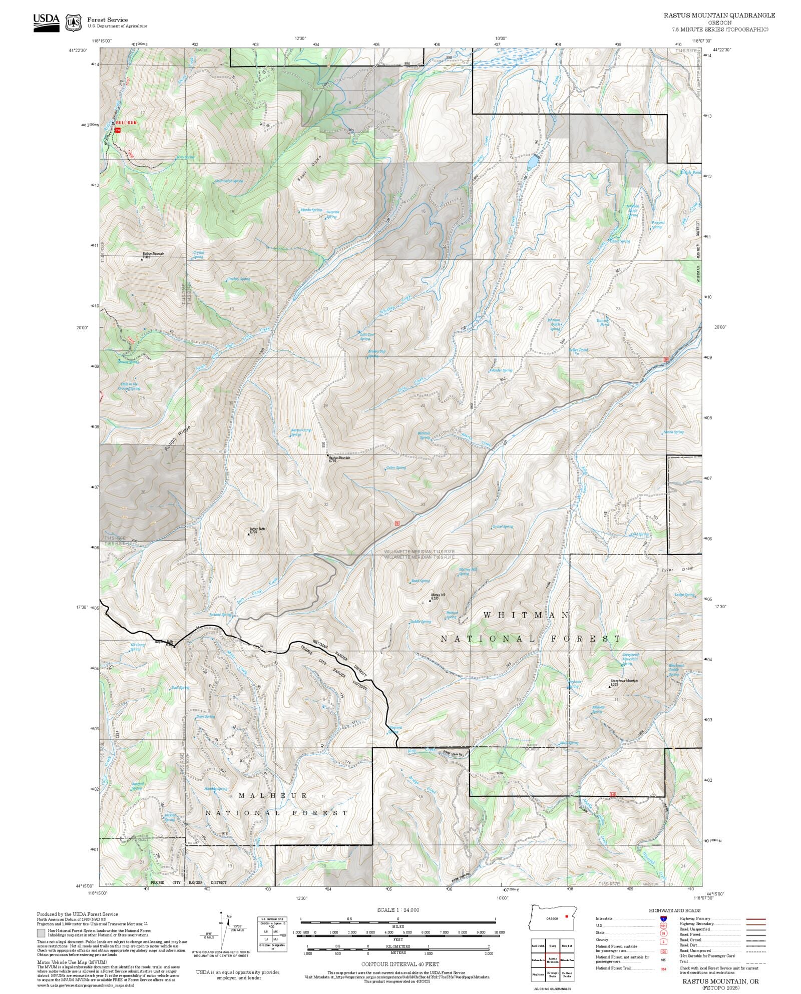 2025 Forest Service Topo Map of Rastus Mountain Oregon – MyTopo Map Store