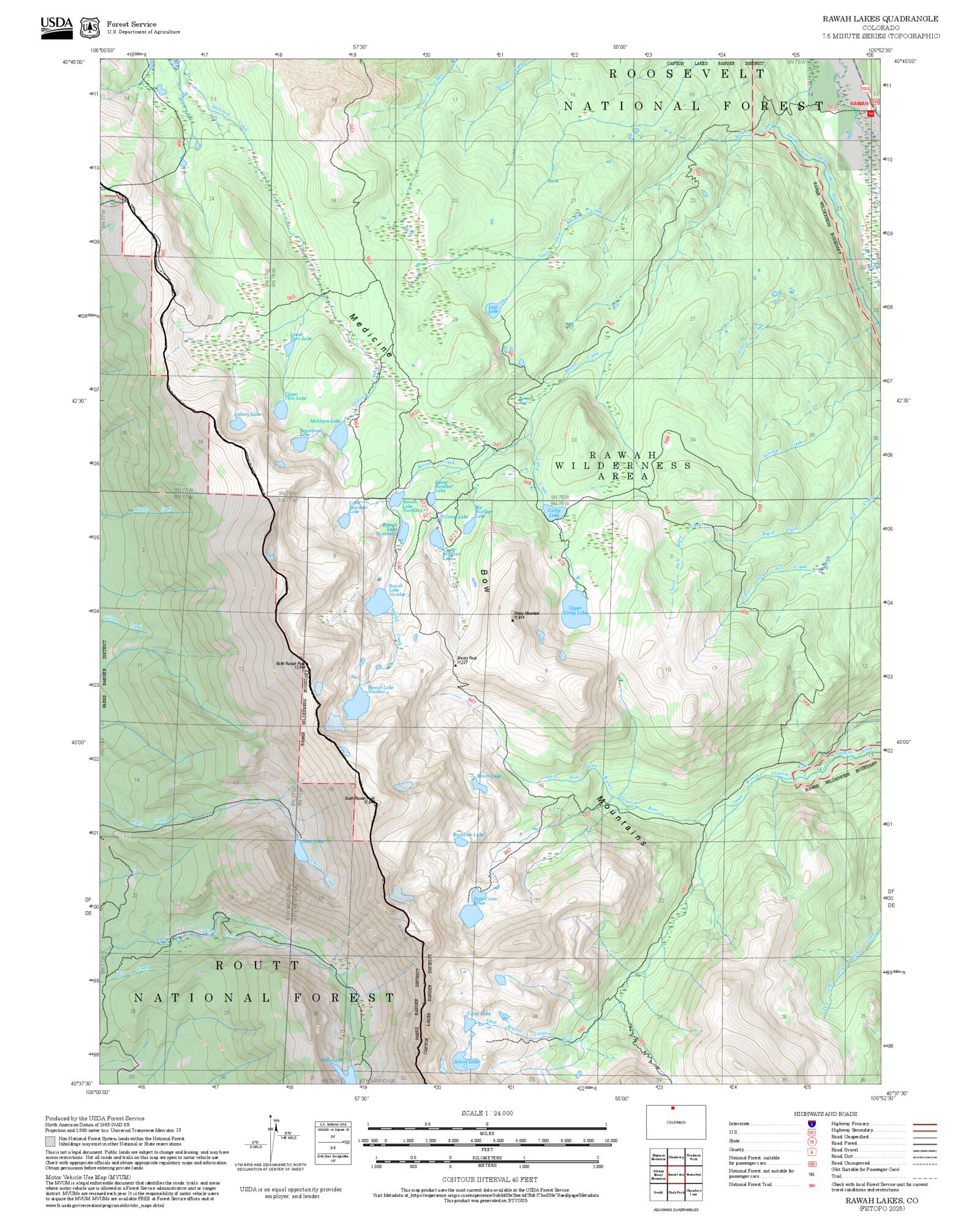 2025 Forest Service Topo Map of Rawah Lakes Colorado – MyTopo Map Store
