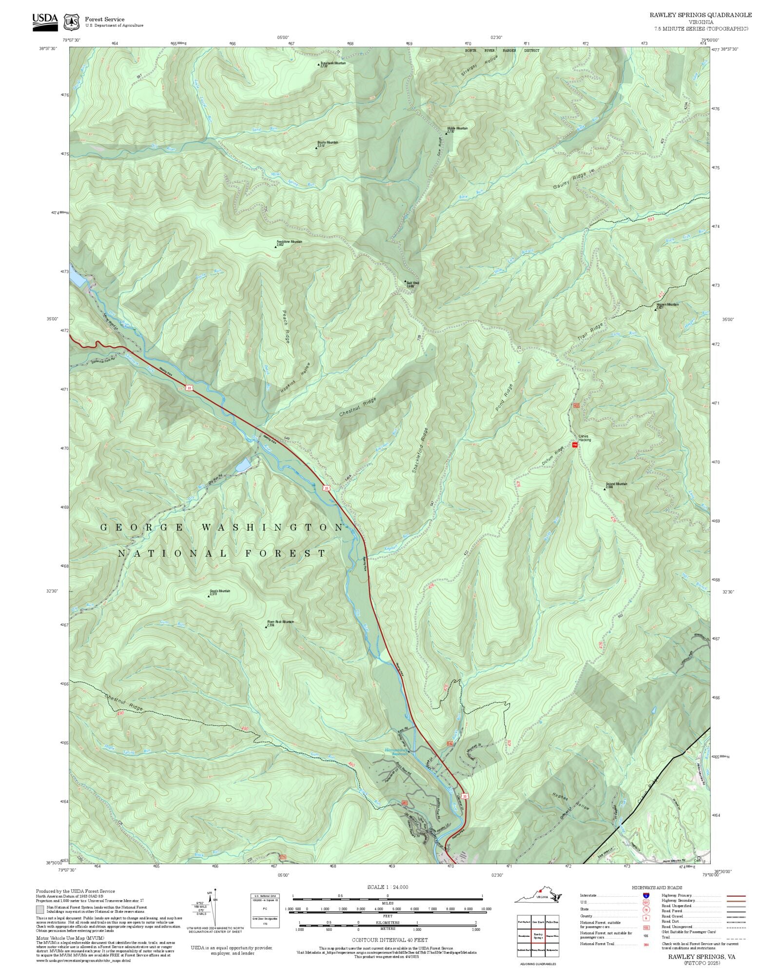 2025 Forest Service Topo Map of Rawley Springs Virginia – MyTopo Map Store