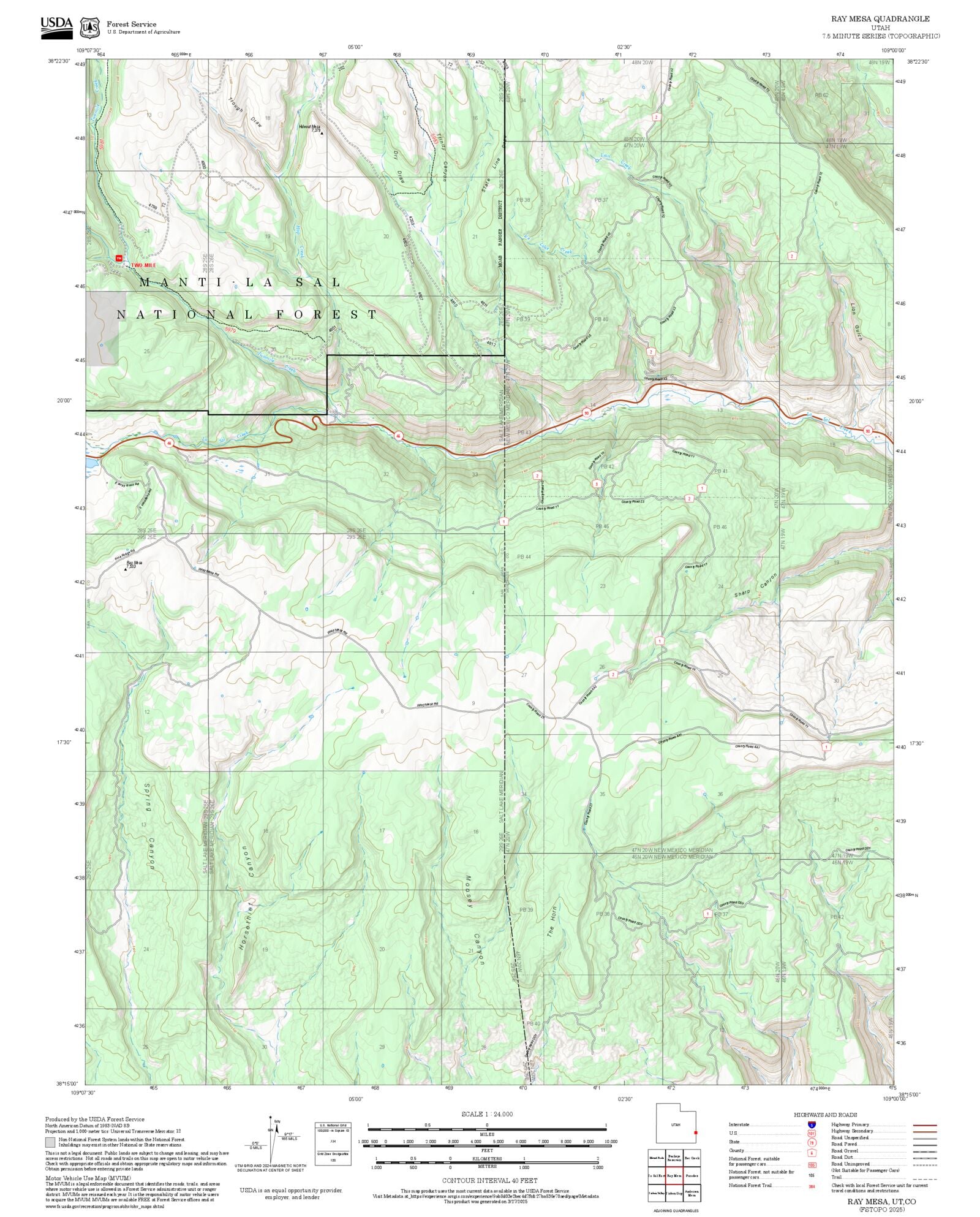2025 Forest Service Topo Map of Ray Mesa Utah – MyTopo Map Store