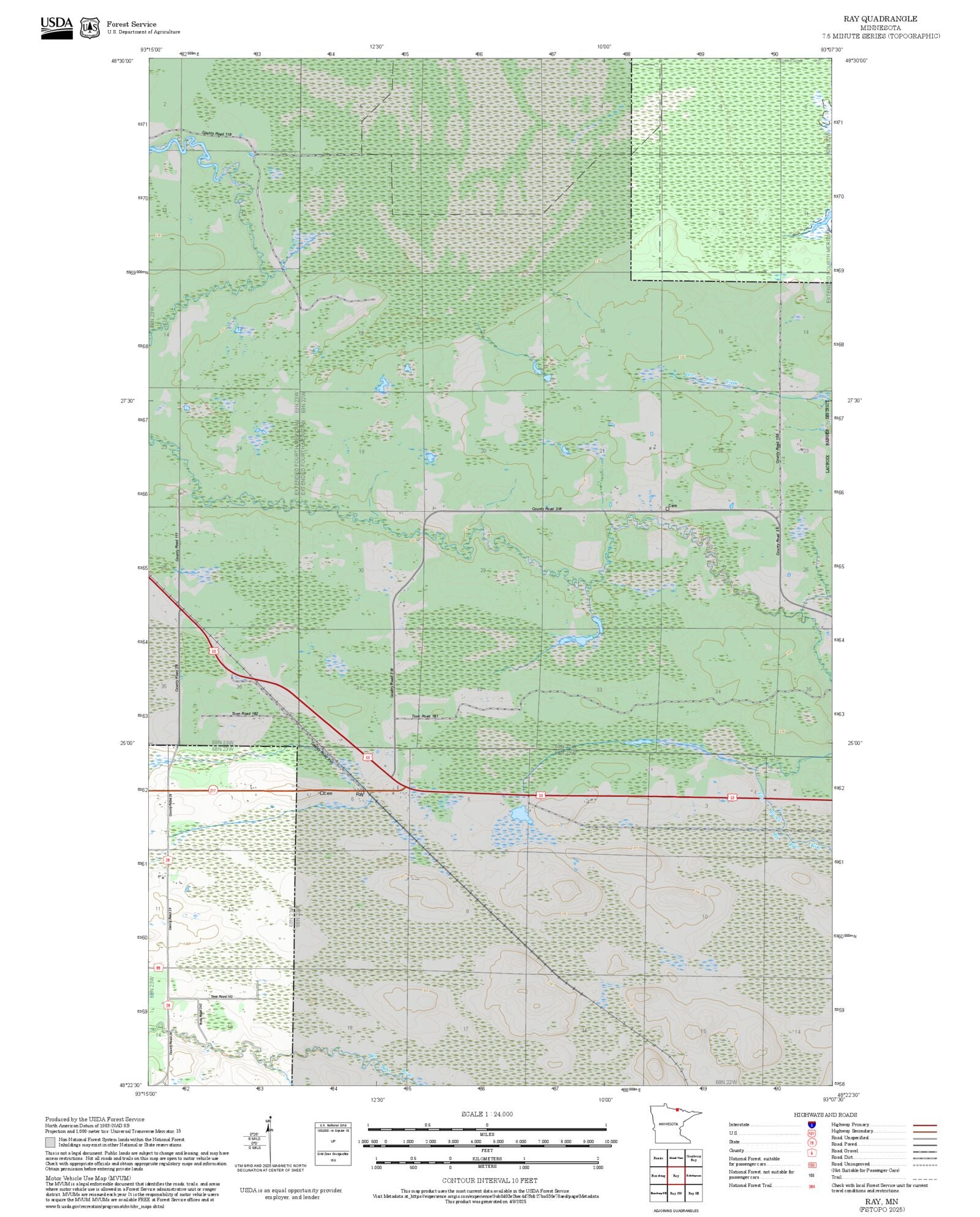 2025 Forest Service Topo Map of Ray Minnesota – MyTopo Map Store