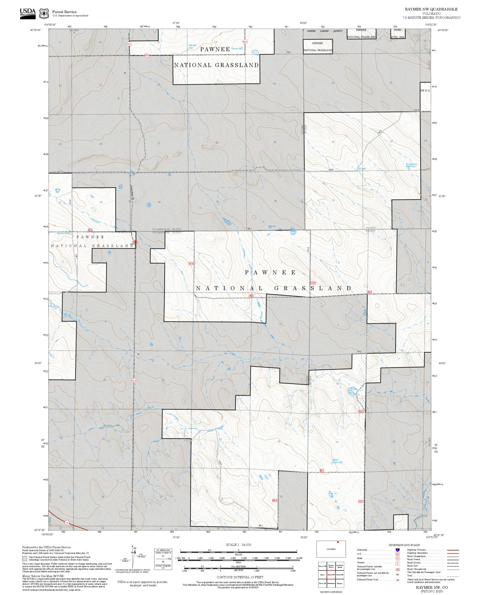 2025 Forest Service Topo Map of Raymer NW Colorado – MyTopo Map Store