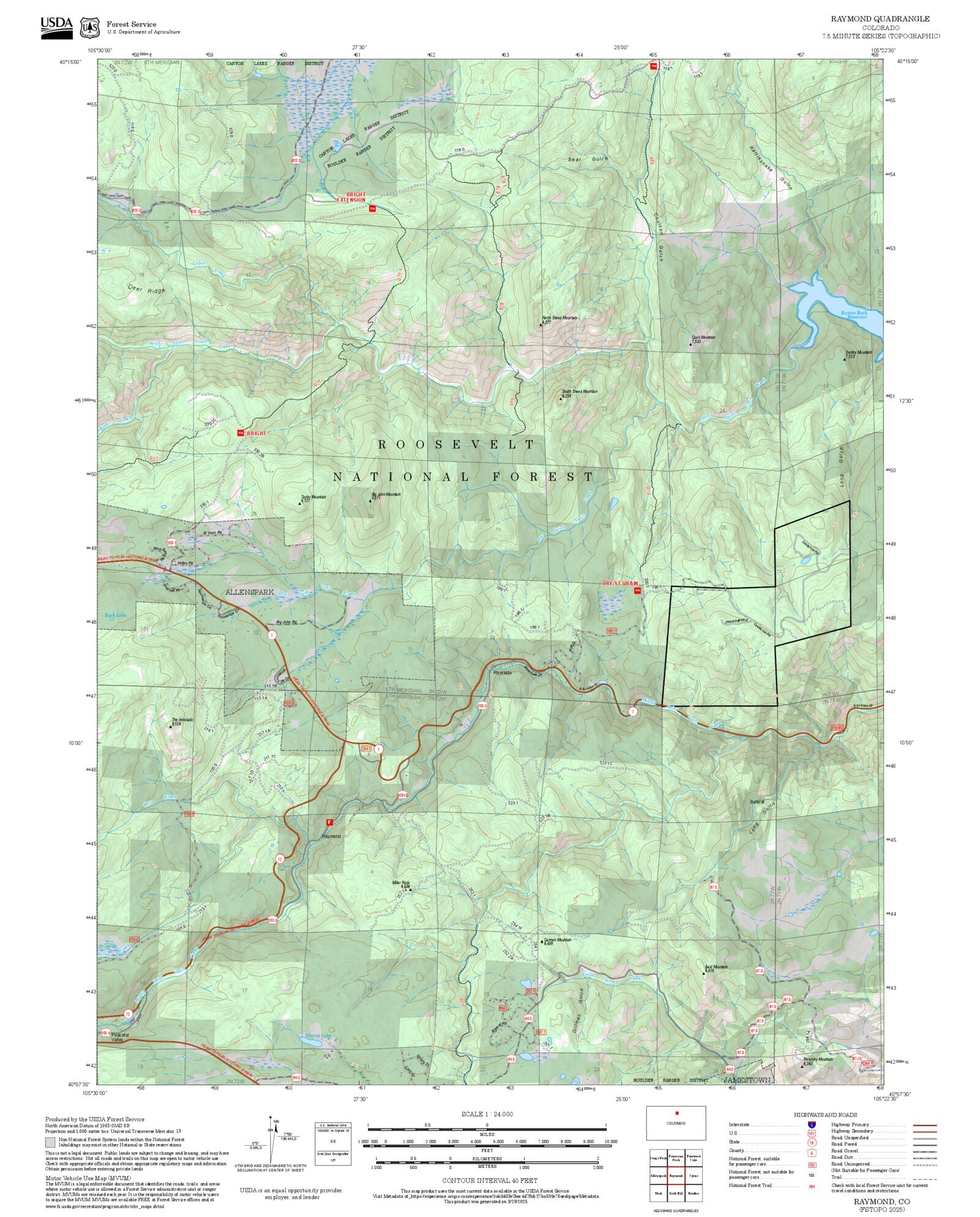 2025 Forest Service Topo Map of Raymond Colorado – MyTopo Map Store