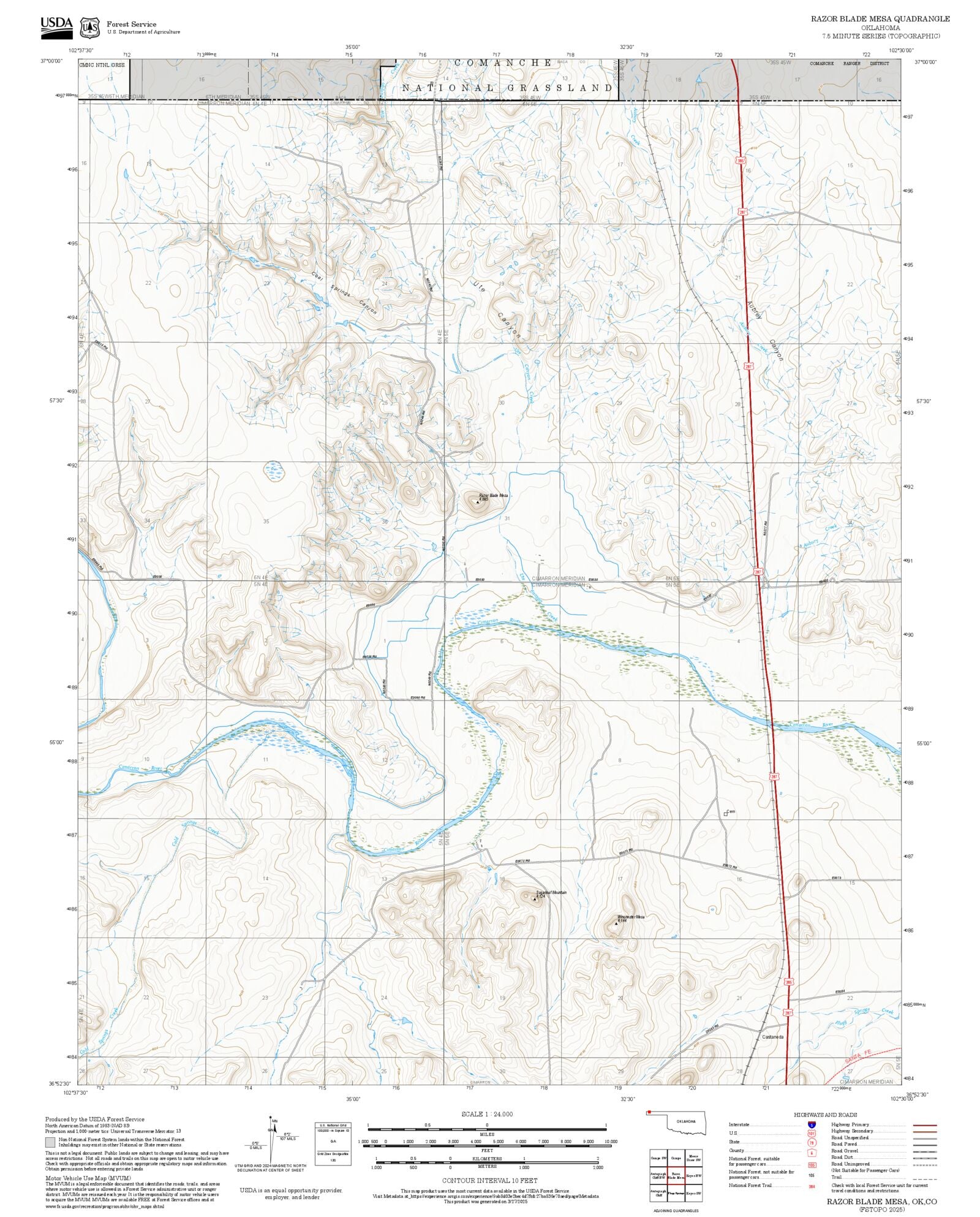 2025 Forest Service Topo Map of Razor Blade Mesa Oklahoma – MyTopo Map ...