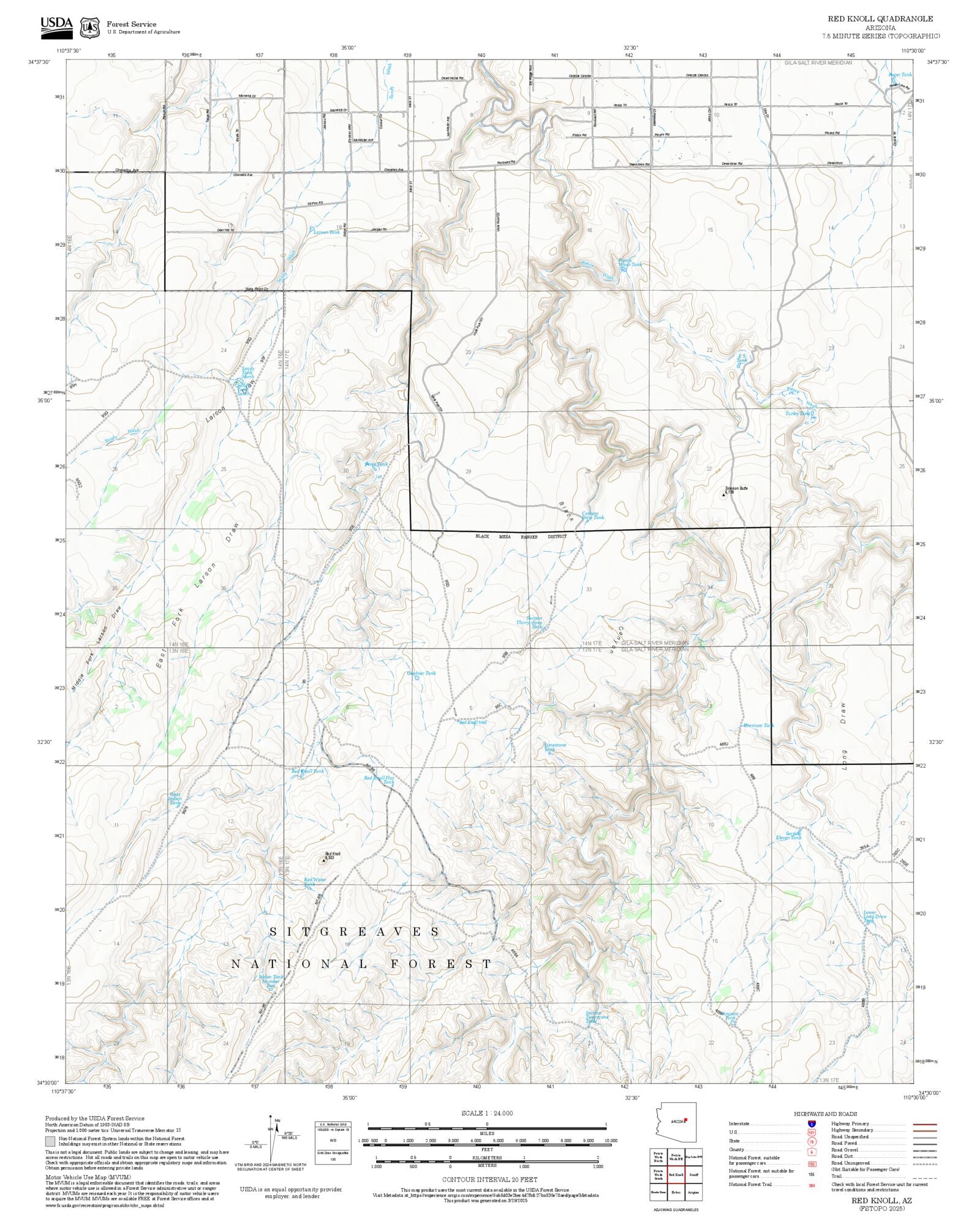 2025 Forest Service Topo Map of Red Knoll Arizona – MyTopo Map Store