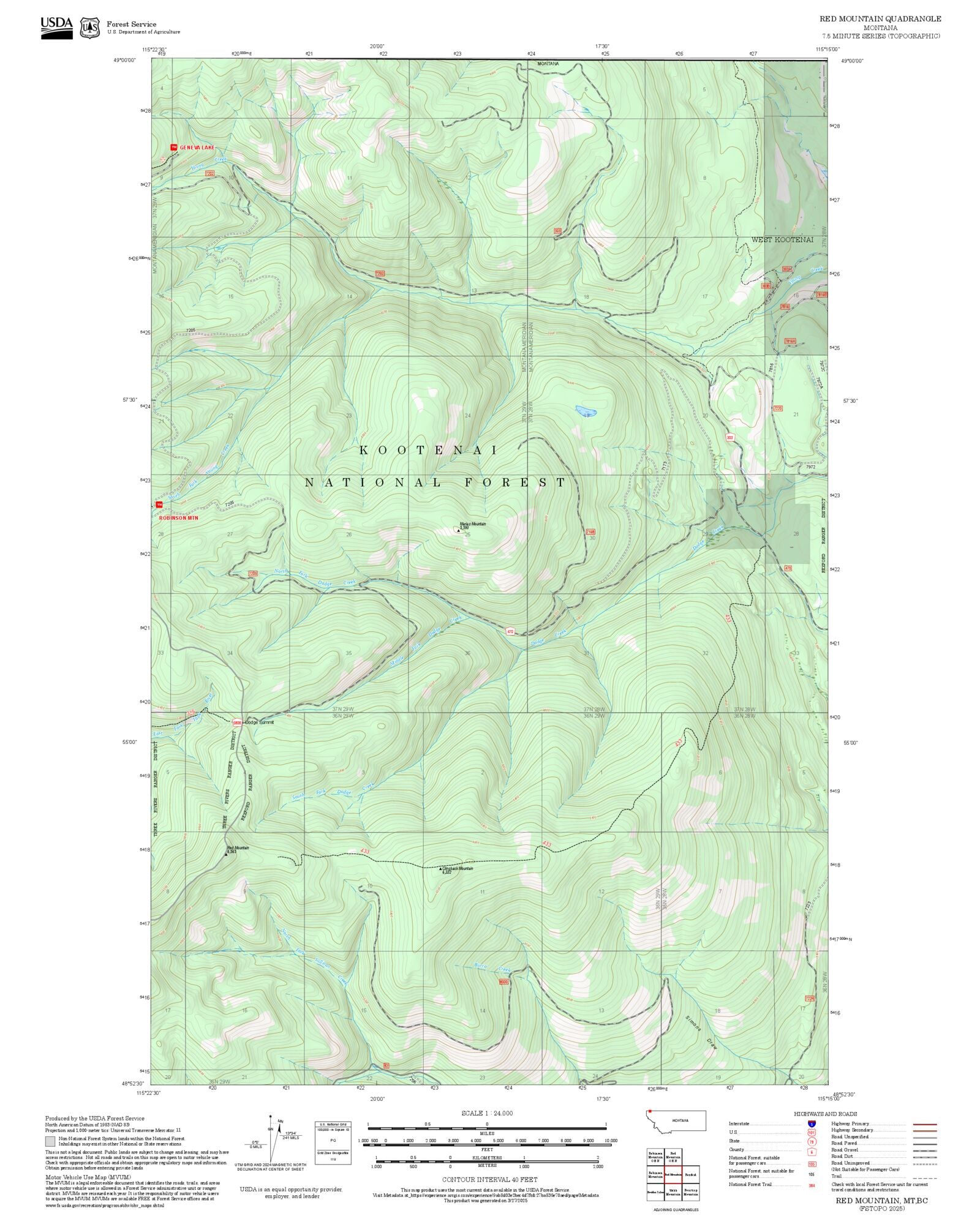 2025 Forest Service Topo Map of Red Mountain Montana – MyTopo Map Store