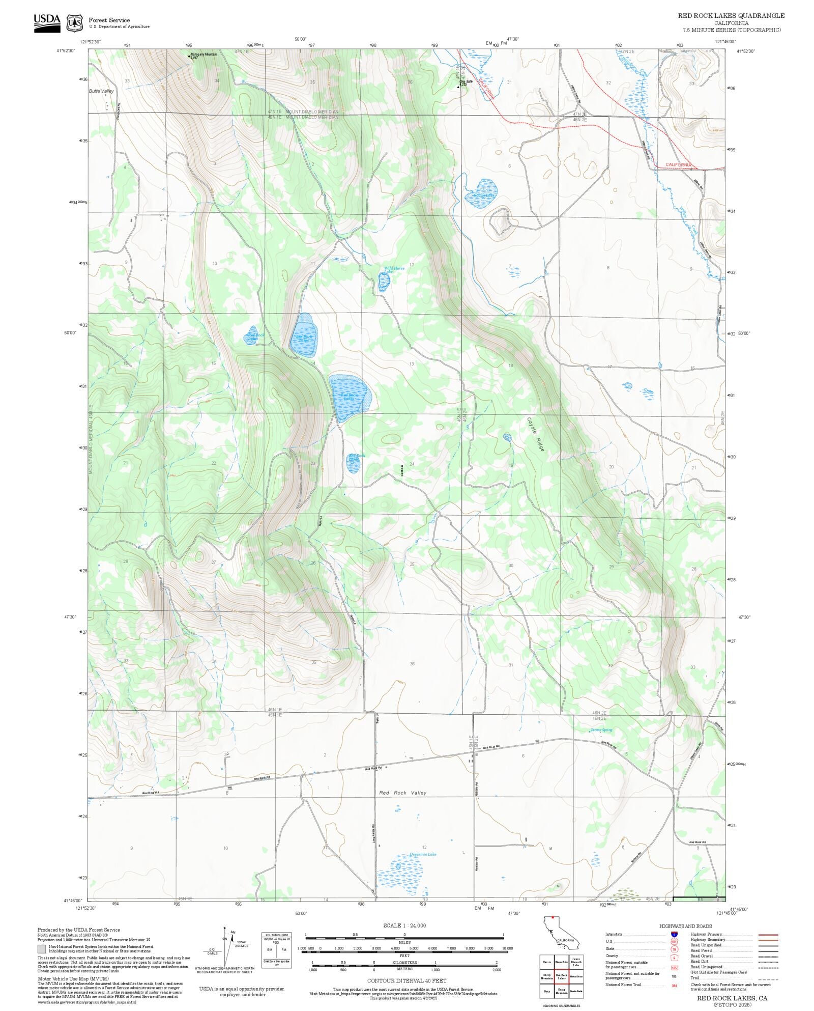 2025 Forest Service Topo Map of Red Rock Lakes California – MyTopo Map ...