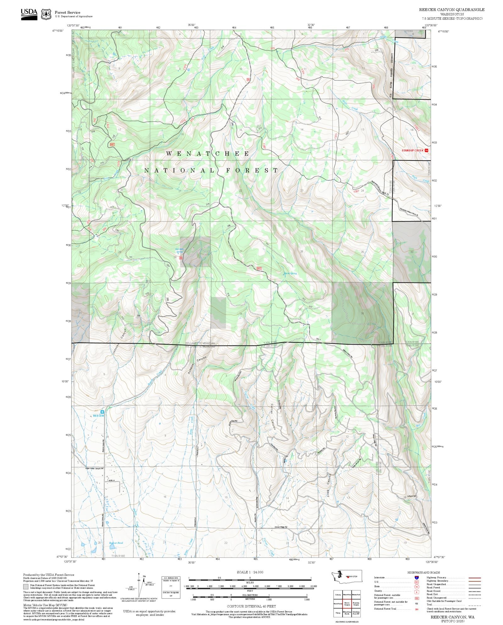 2025 Forest Service Topo Map of Reecer Canyon Washington – MyTopo Map Store