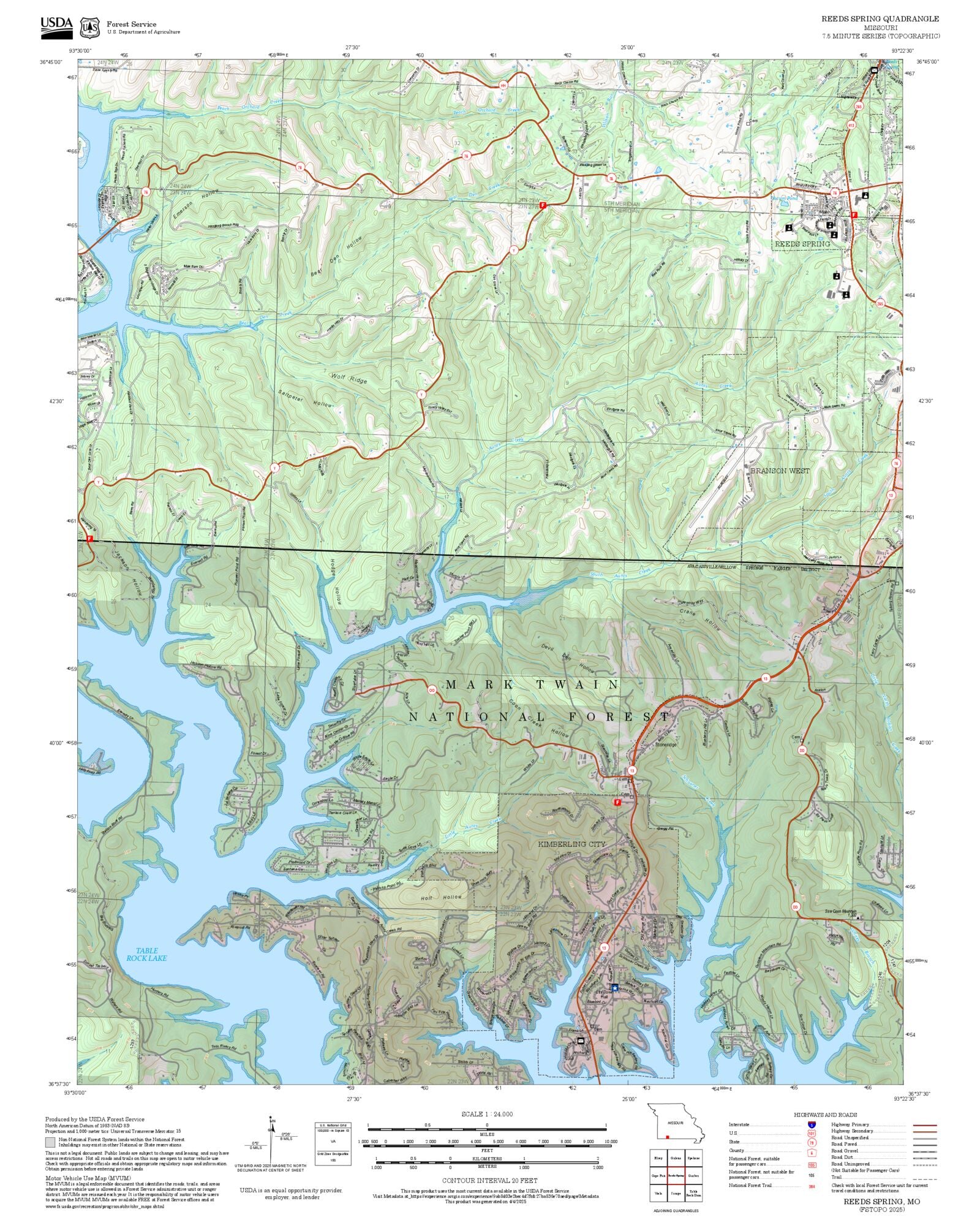 2025 Forest Service Topo Map of Reeds Spring Missouri – MyTopo Map Store